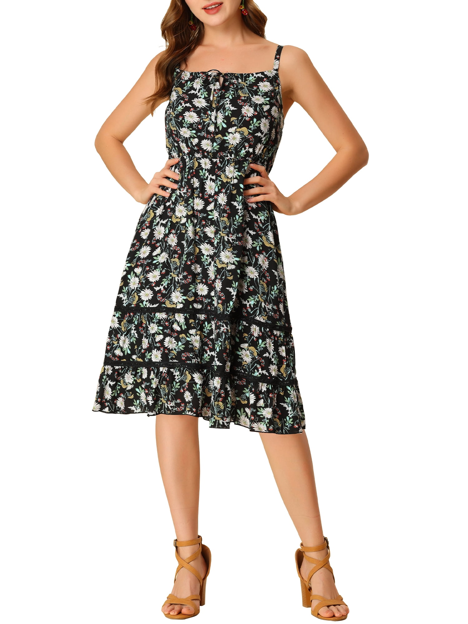 MODA NOVA Junior's Spaghetti Strap Dress Bohemian Ditsy Floral Summer ...