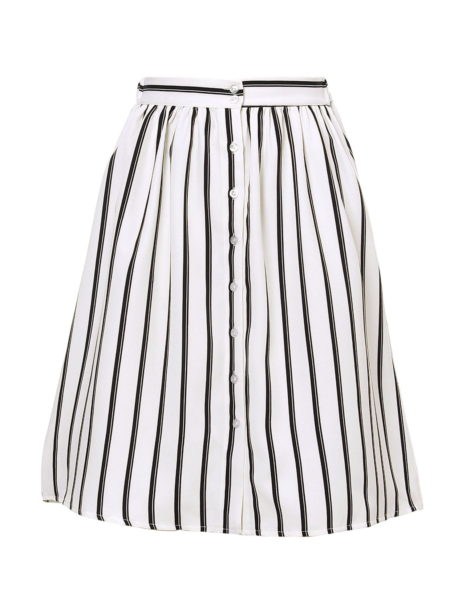 MODA NOVA Junior's Stripes Button Front Elastic Back A Line Midi Skirt White 3 - Walmart.com