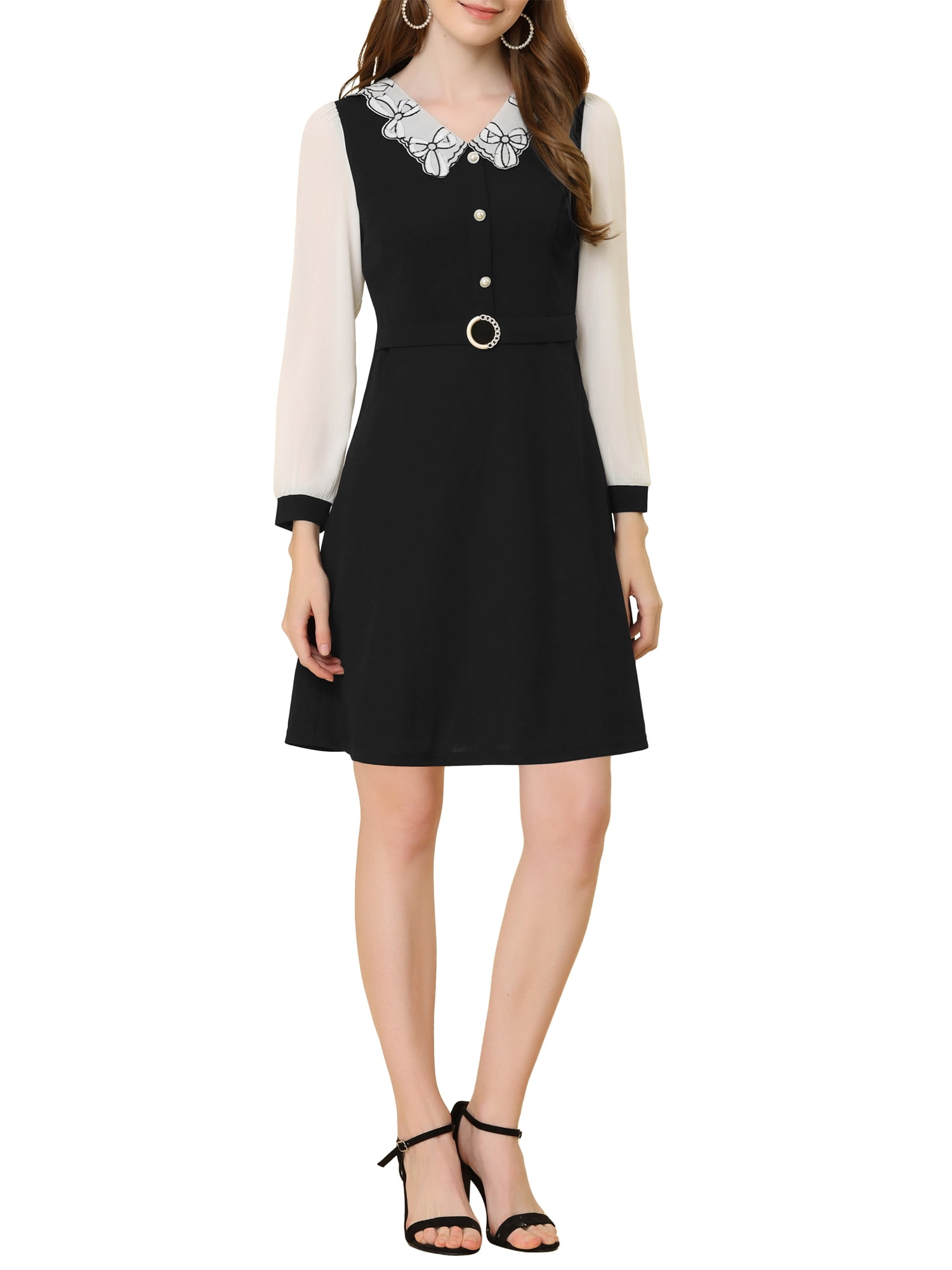MODA NOVA Junior's V Neck Button Decor Elegant Contract Panel Midi ...