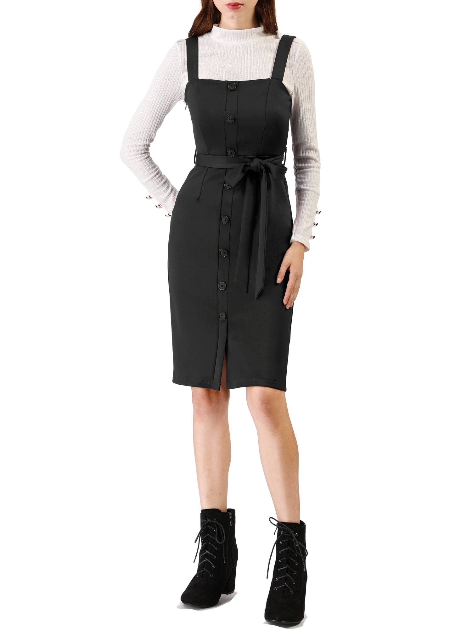 MODA NOVA Juniors Button Decor Bow Tie Waist Suspender Overall Jumper ...