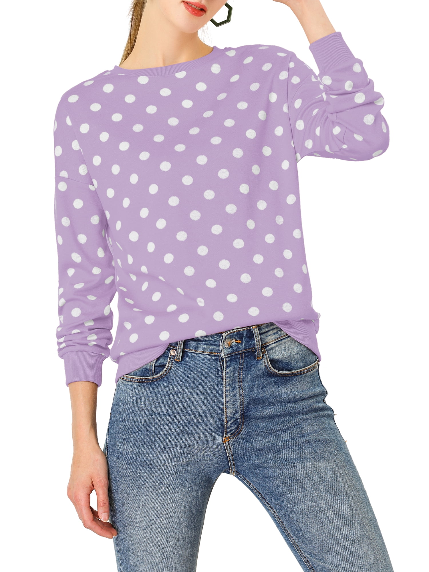 MODA NOVA Juniors Crew Neck Drop Shoulder Long Sleeves Polka Dots Knit ...