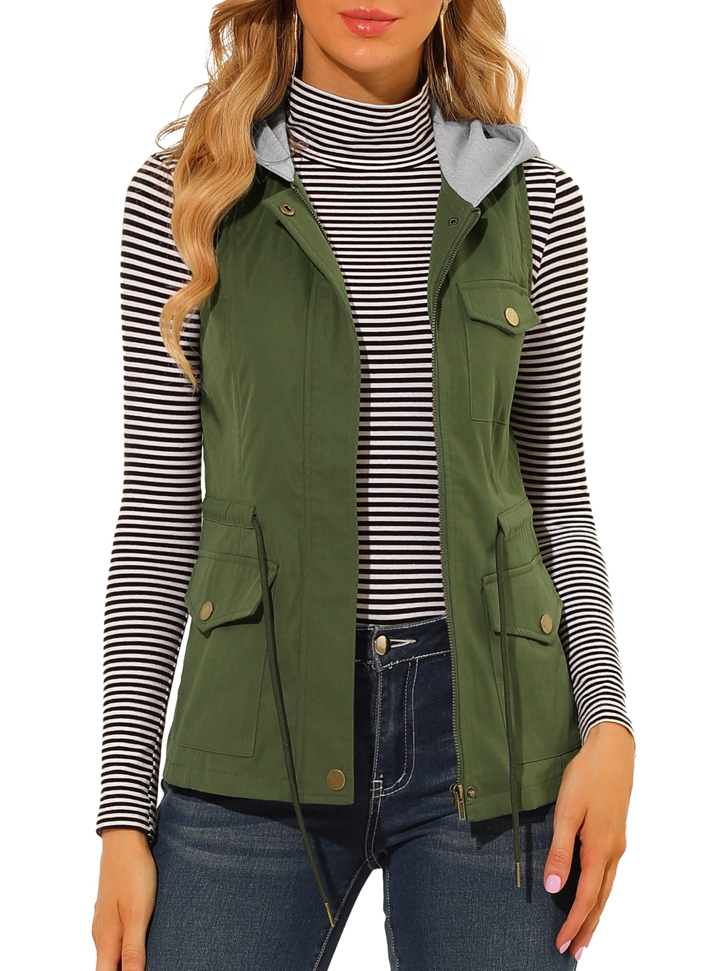 MODA NOVA Juniors Drawstring Sleeveless Turndown Collar Utility Cargo ...