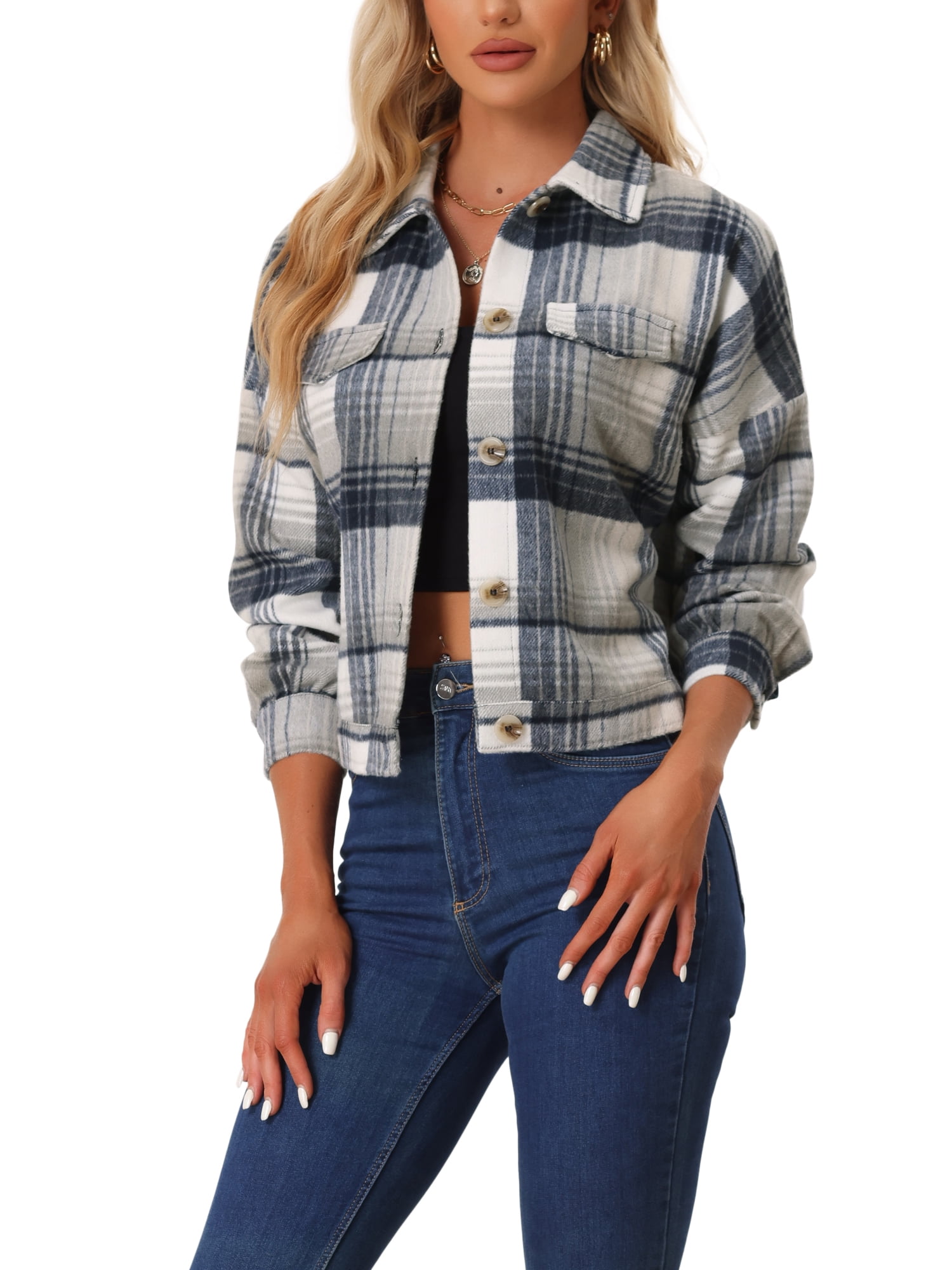 MODA NOVA Juniors Fall Lightweight Button Down Shirt Cropped Waffle ...