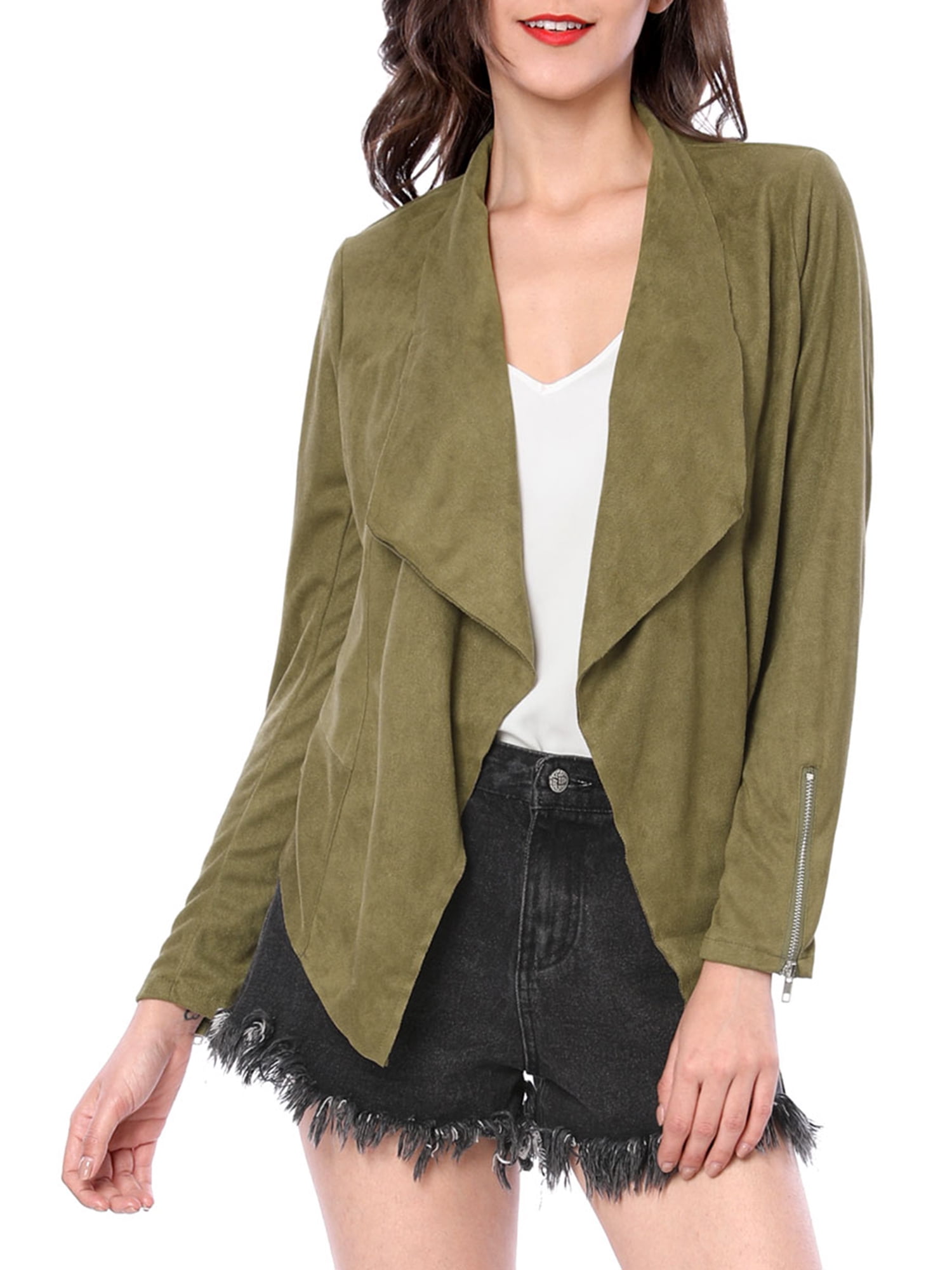 MODA NOVA Juniors Fall Zipper Cuffs Draped Front Faux Suede Jackets ...