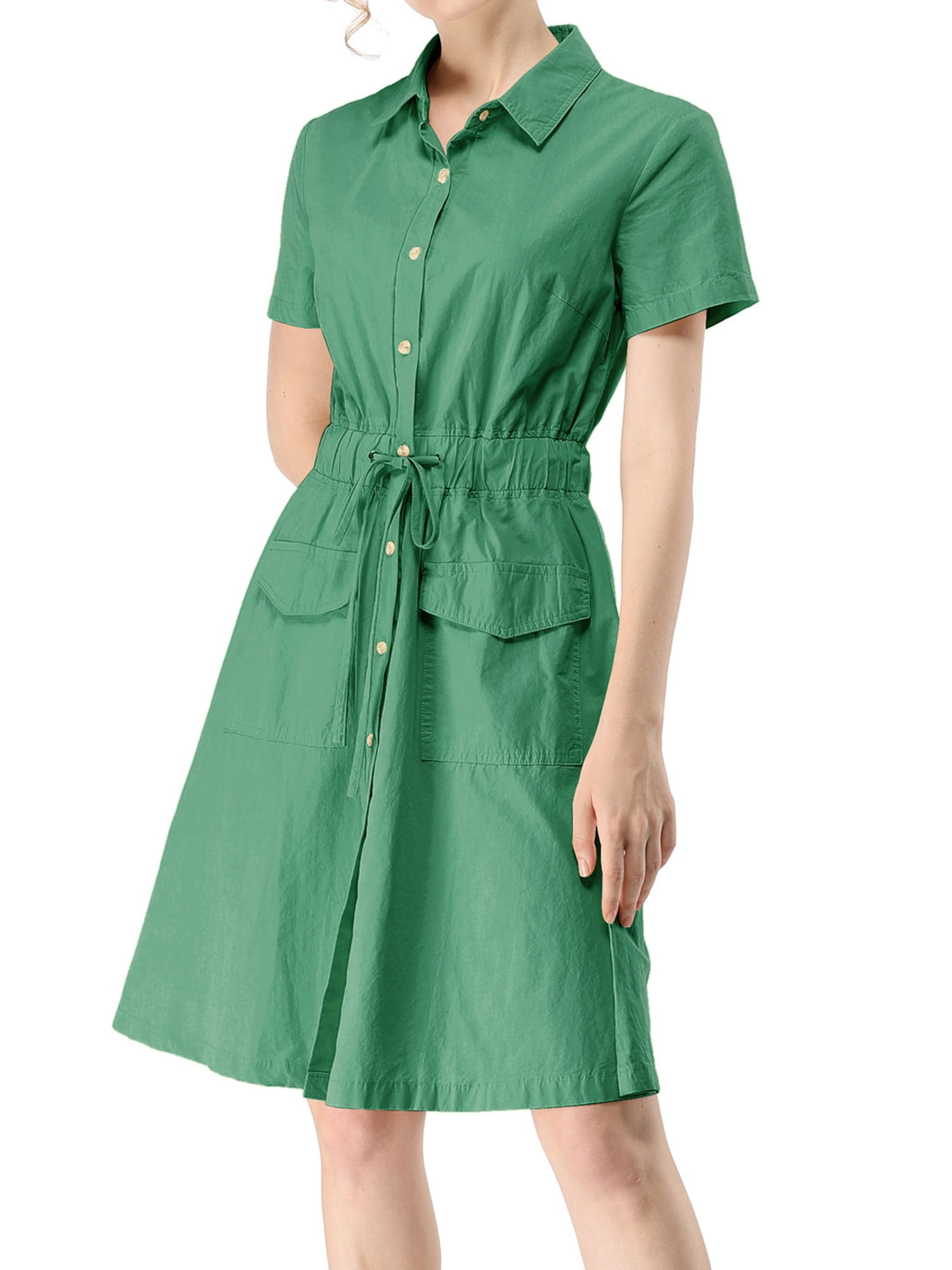 MODA NOVA Juniors Fit and Flare Collar Pocket Elastic Waist Mini Dress ...