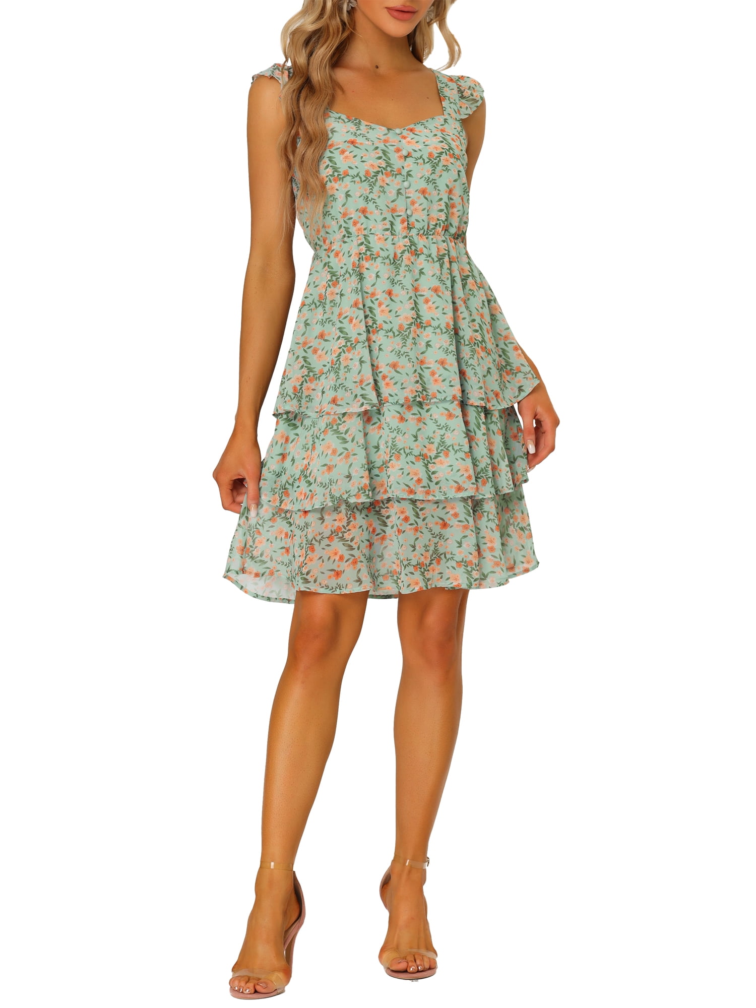 MODA NOVA Juniors Floral Dress Sleeveless Sweetheart Square V Neck ...