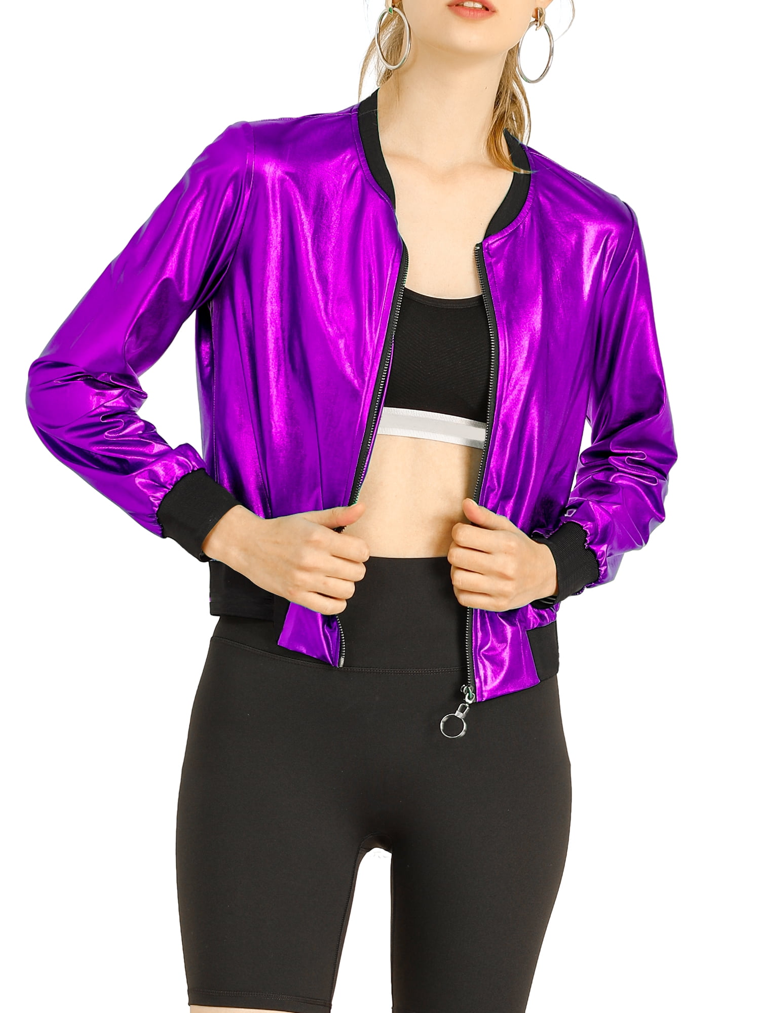 MODA NOVA Juniors Halloween Costume Casual Stand Collar Metallic Zip ...