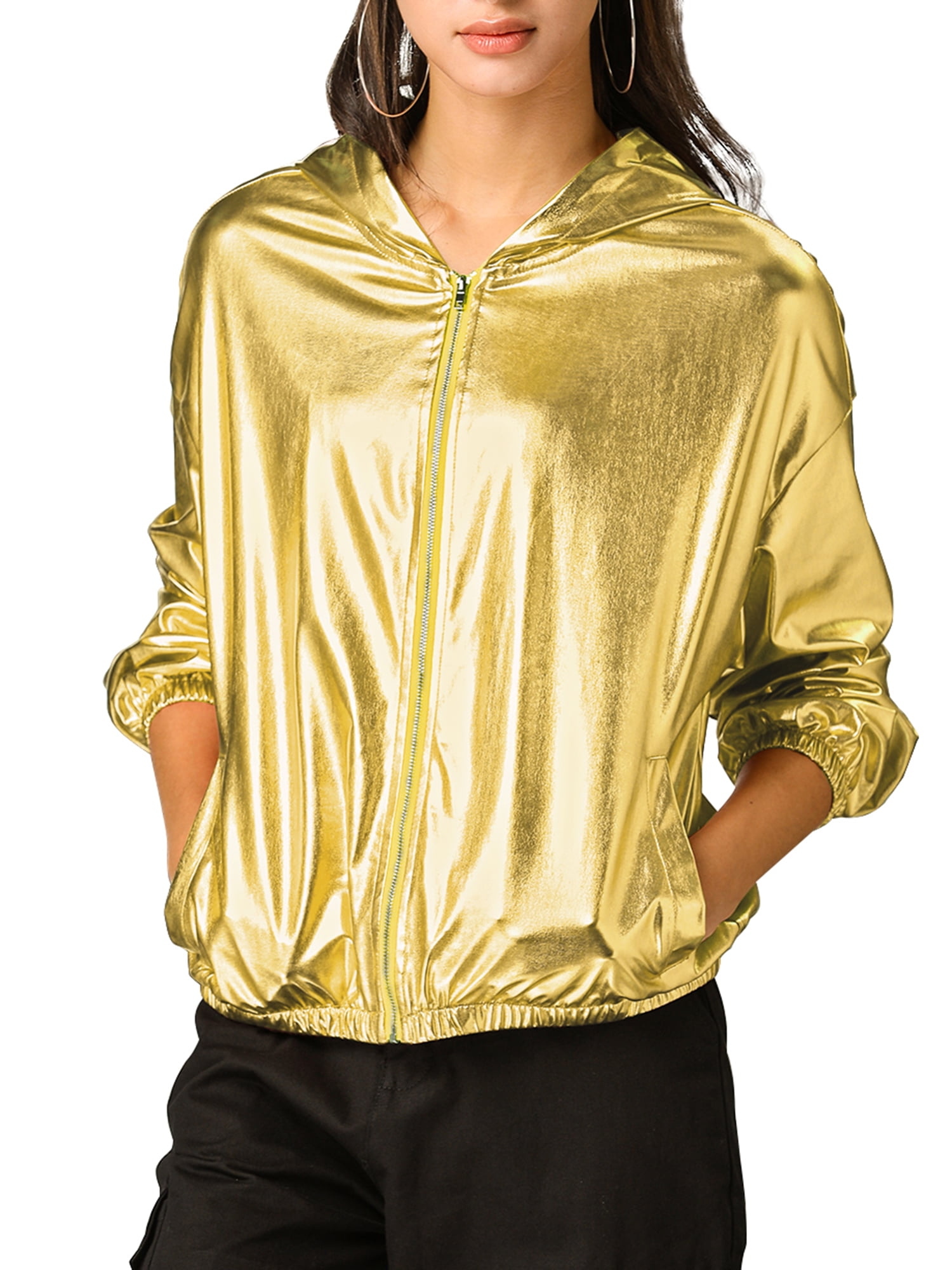 MODA NOVA Juniors Halloween Costume Shiny Long Sleeve Zipper Hooded ...