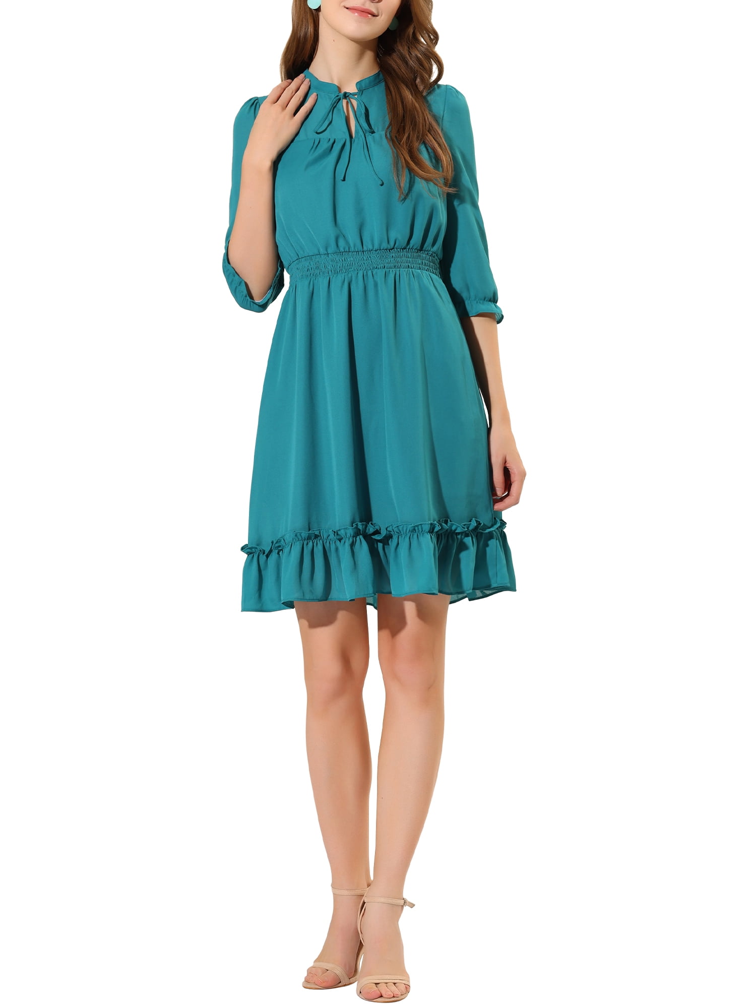 MODA NOVA Juniors Layered Ruffle Hem 3/4 Sleeves Smocked A-Line Chiffon ...