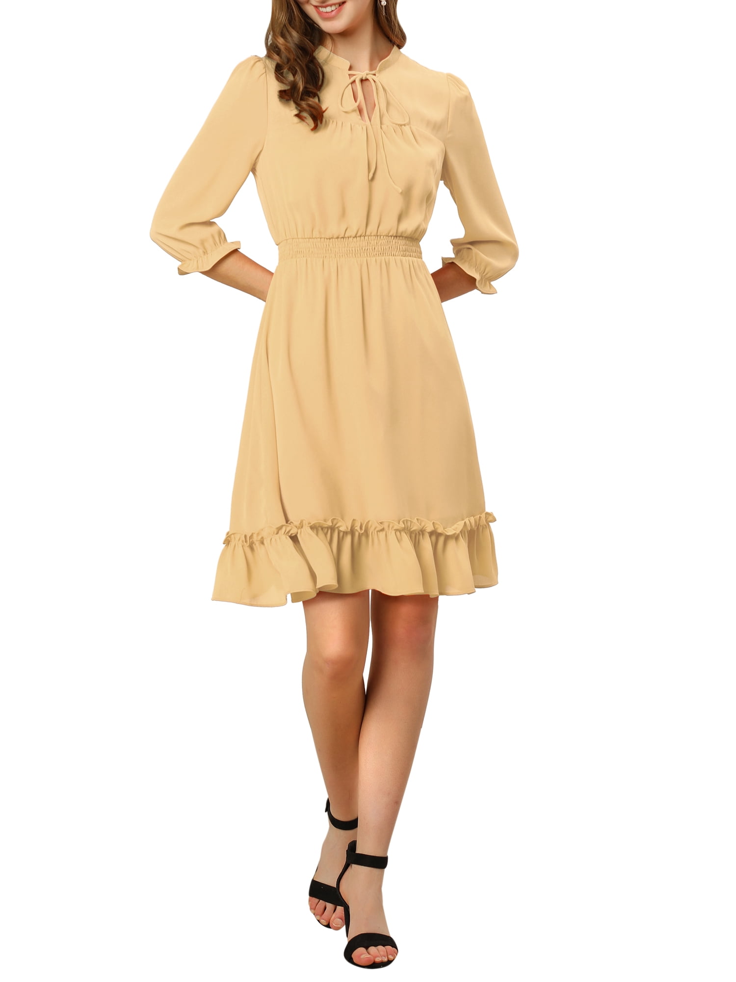 MODA NOVA Juniors Layered Ruffle Hem 3/4 Sleeves Smocked A-Line Chiffon ...