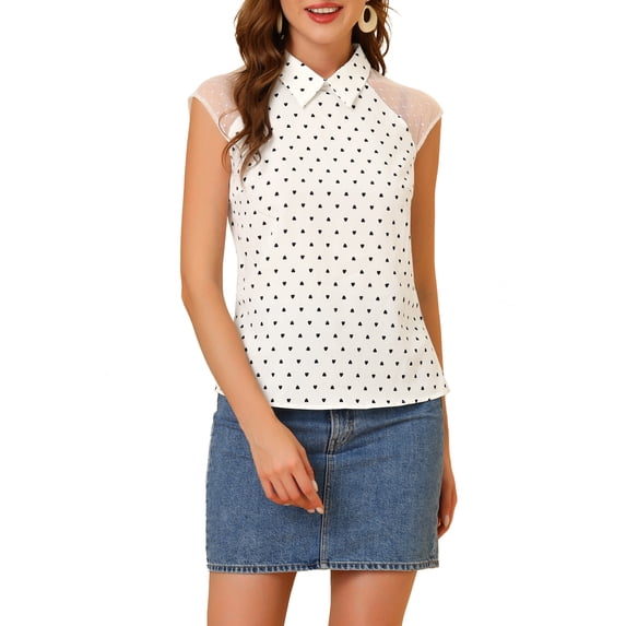 MODA NOVA Juniors Mesh Panel Heart Flat Collar Lightweight Cap Sleeves ...