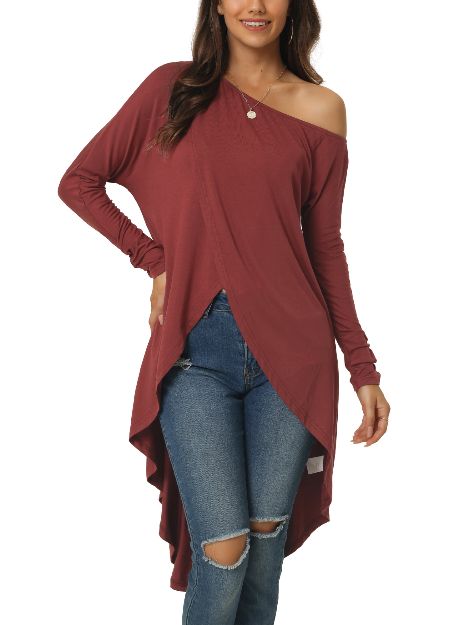MODA NOVA Juniors One Shoulder Long Sleeve High Low Asymmetrical ...