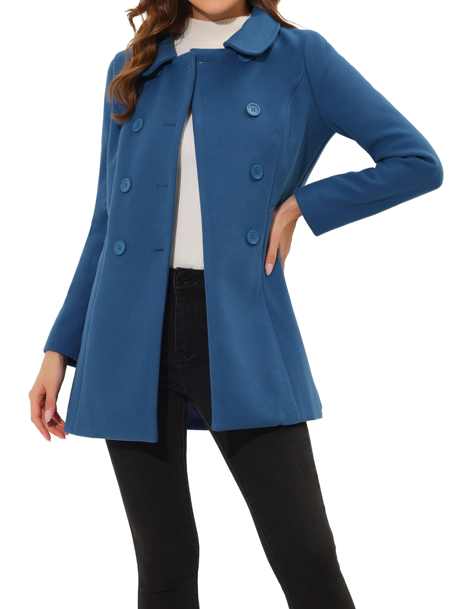 MODA NOVA Juniors Peter Pan Collar Double Breasted Long Sleeve Winter ...