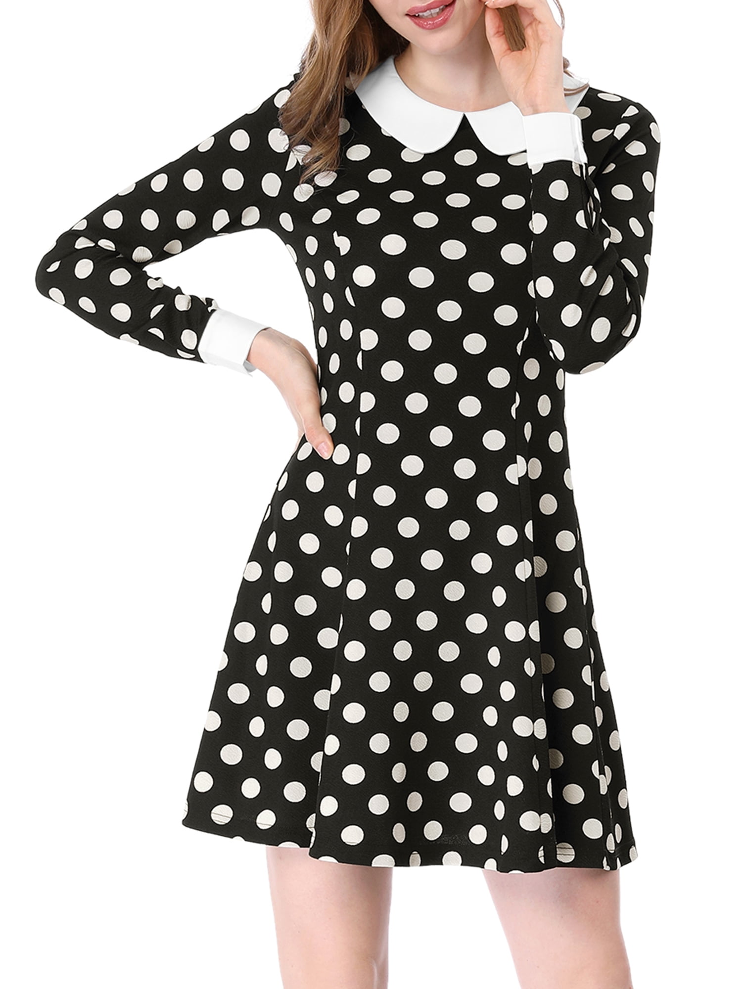 MODA NOVA Juniors Peter Pan Collar Long Sleeves Above Knee A Line Dress ...
