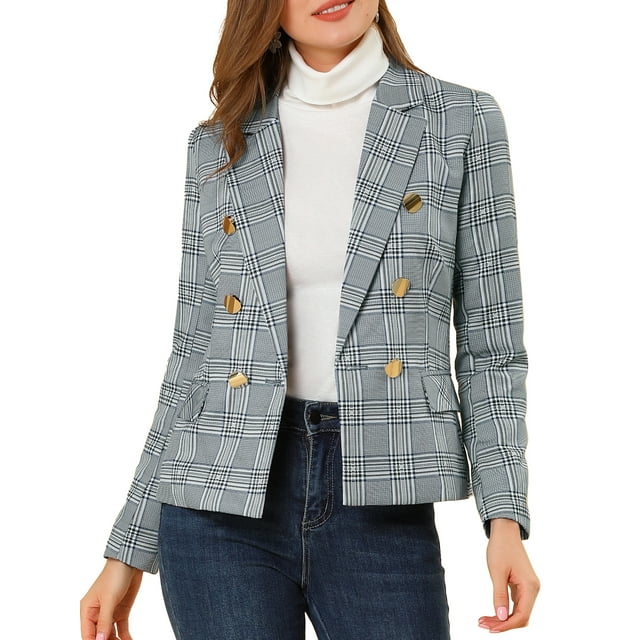 MODA NOVA Juniors Plaid Double Breasted Notched Lapel Blazer Jackets - Walmart.com