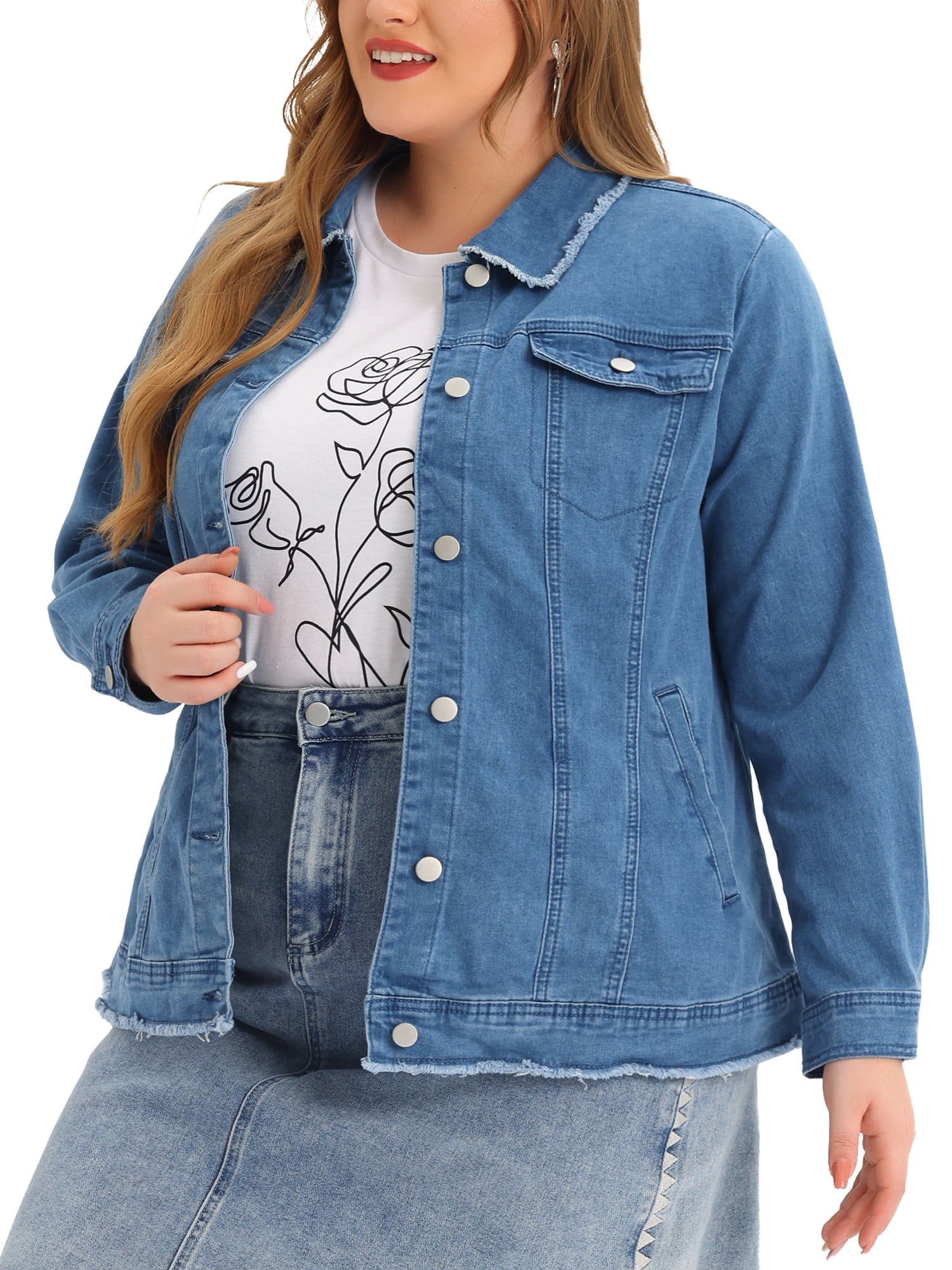 MODA NOVA Juniors Plus Size Button Down Chest Pocket Short Denim Jacket ...