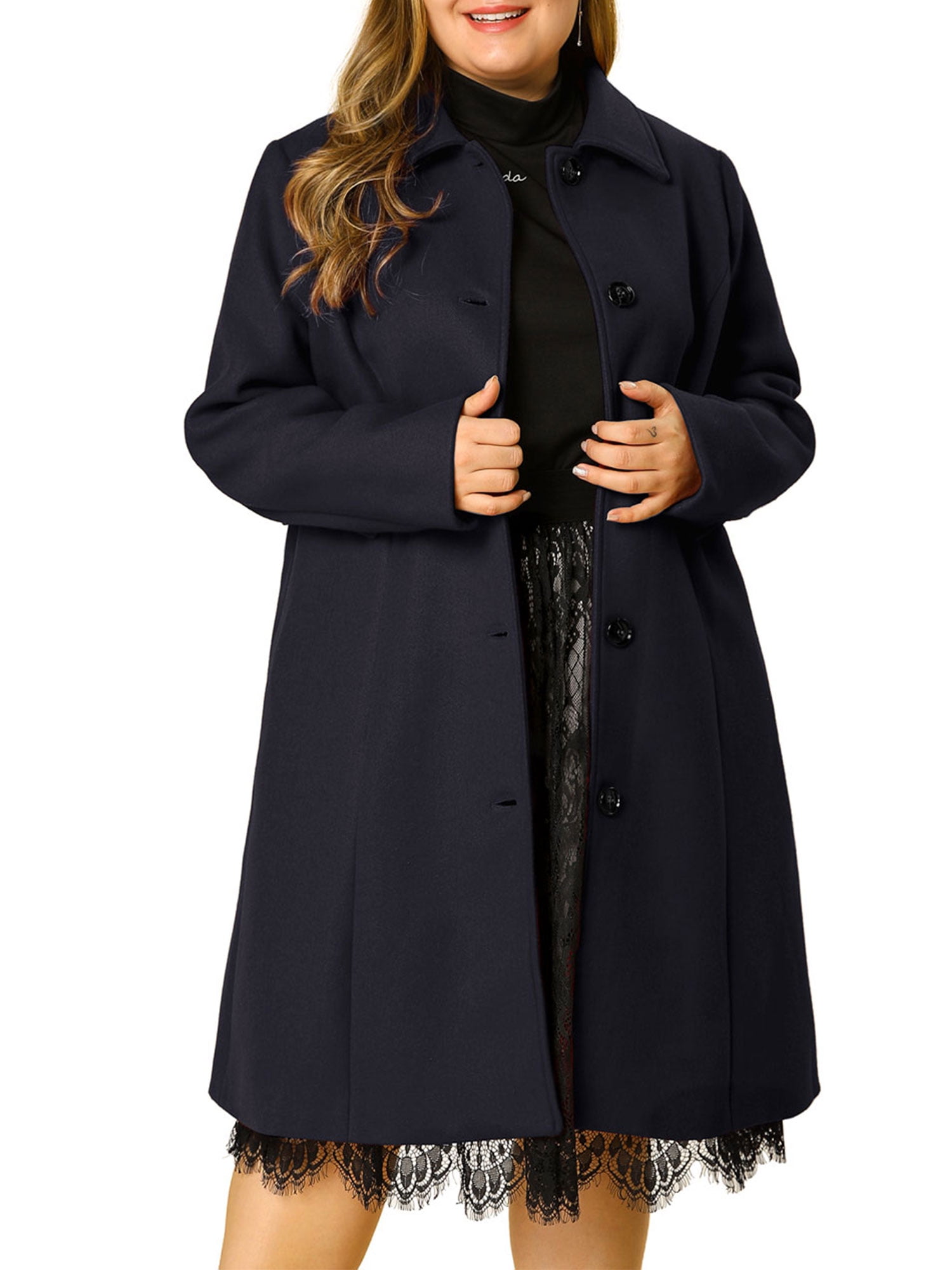 Agnes Orinda Women's Plus Size Winter Long Trench Coats Single Breasted ...