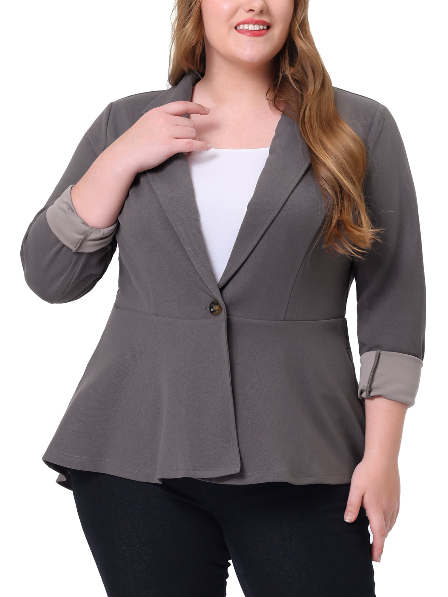 MODA NOVA Juniors' Plus Size Peplum Notch Panel Casual Blazers Gray 3X - Walmart.com