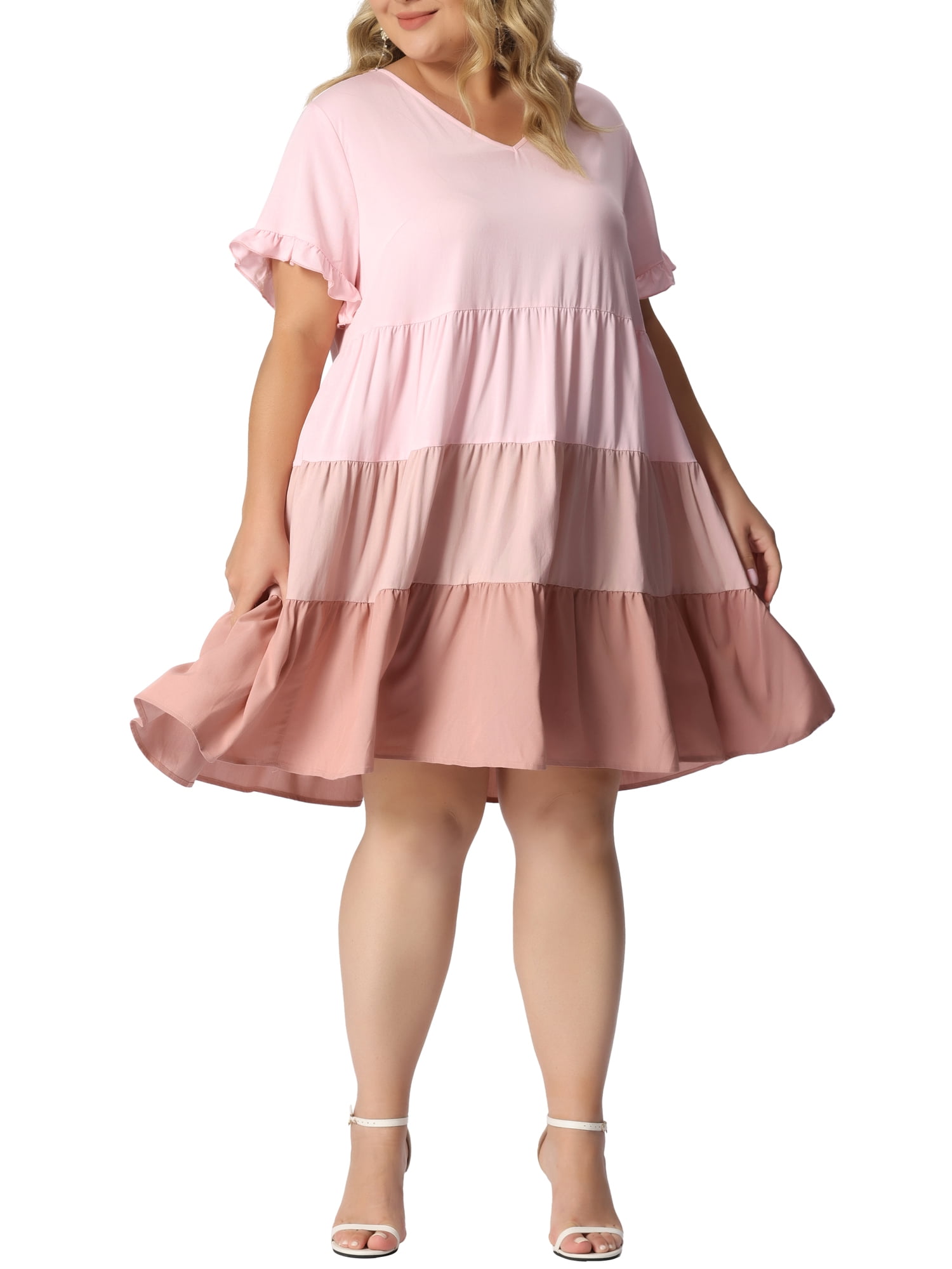 MODA NOVA Juniors Plus Size Ruffle Short Sleeve Flowy Swing Hem ...