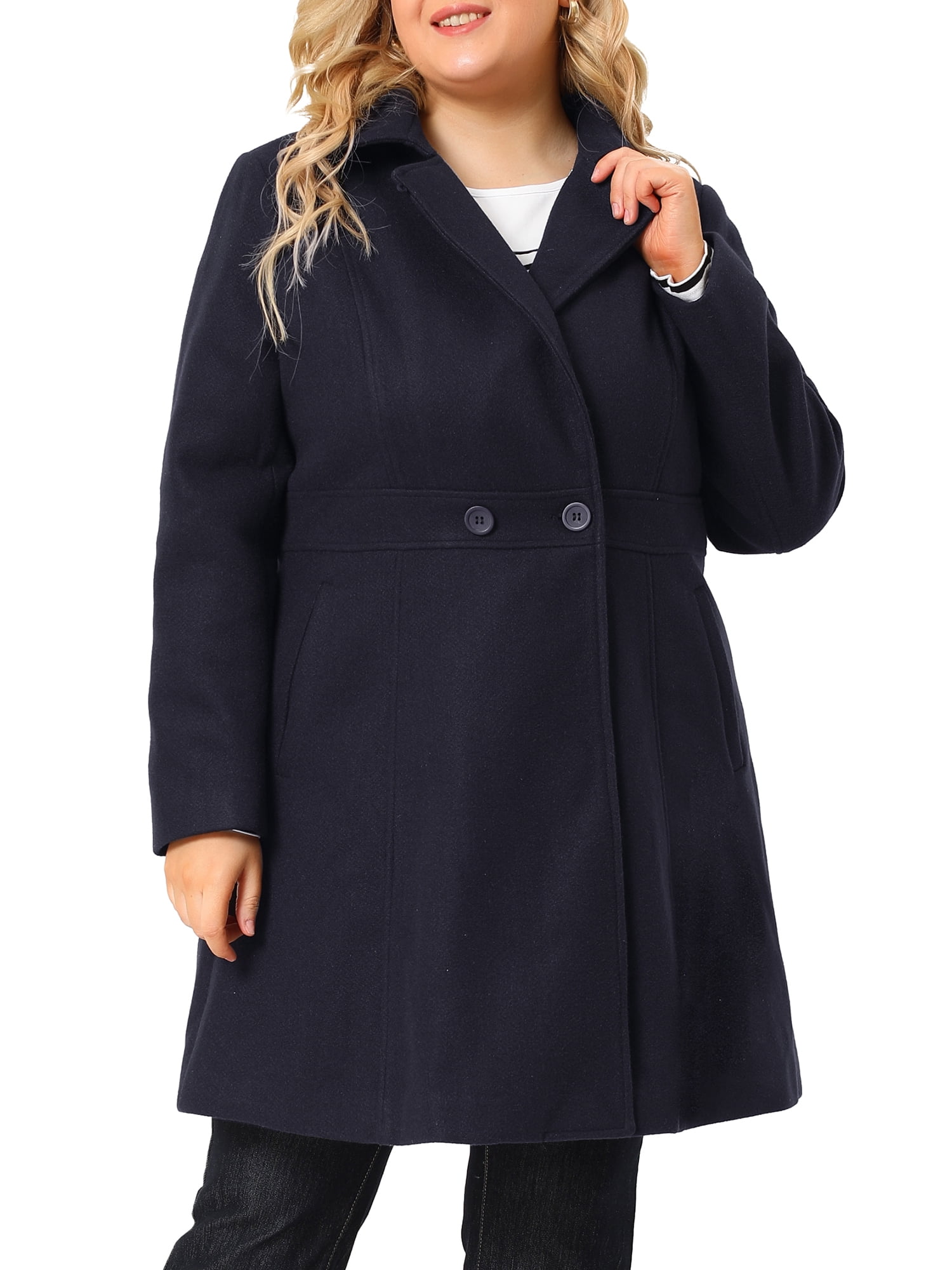 Agnes Orinda Plus Size Winter Coats Outerwear Jackets Notched Lapel ...