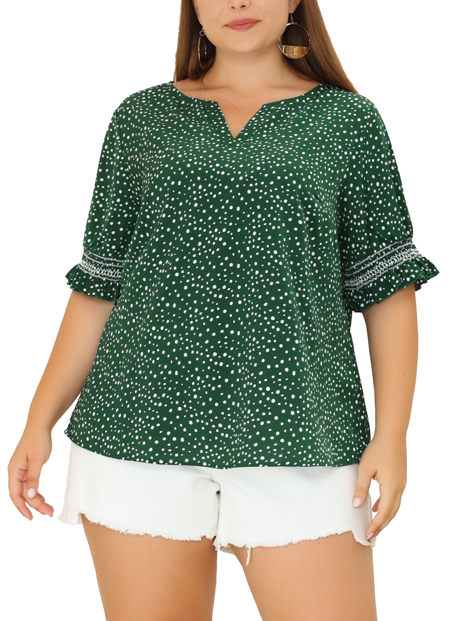 MODA NOVA Juniors Plus Summer Tops Pin Dots V Neck Floral Blouses ...