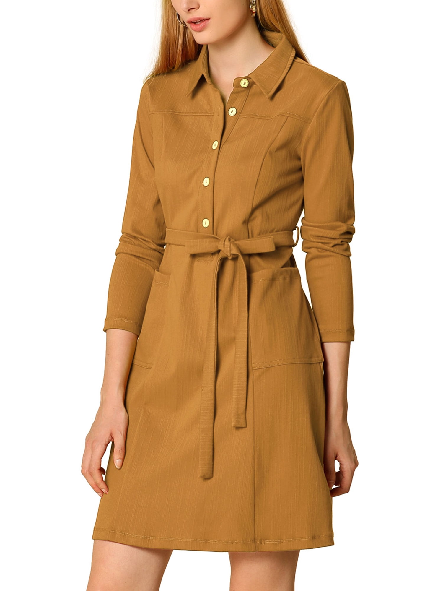 MODA NOVA Juniors Point Collar Half Placket Long Sleeve Shirt Dress ...