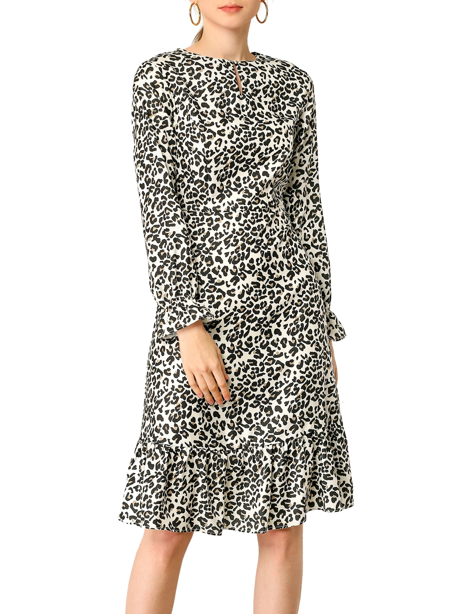 MODA NOVA Juniors Printed Long Sleeves Keyhole Neck Ruffle Hem Midi ...