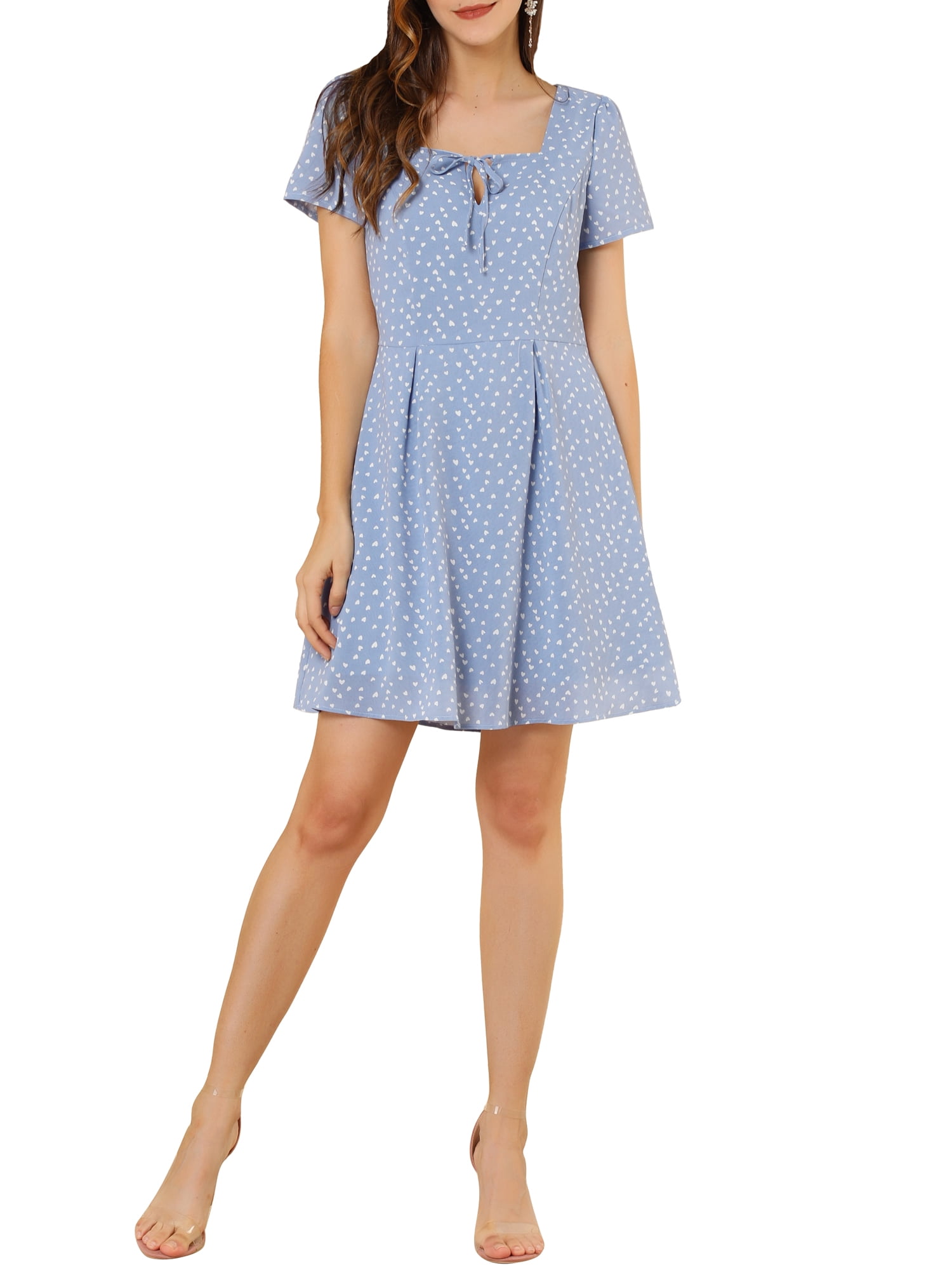 MODA NOVA Juniors Printed Square Neck Short Sleeve A-Line Prom Dress ...