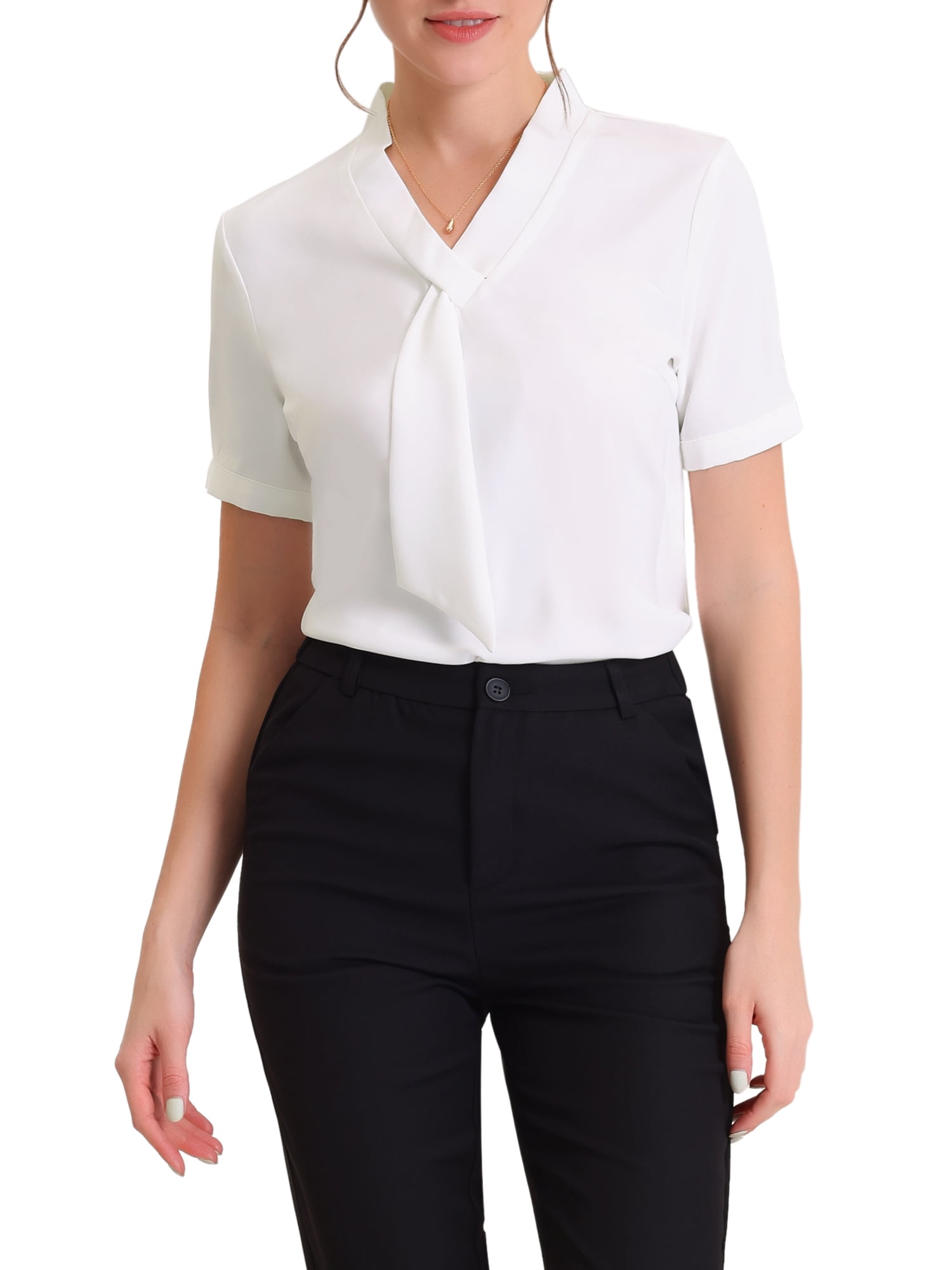 MODA NOVA Juniors Short Sleeve Casual V Neck Chiffon Blouses Tops with ...