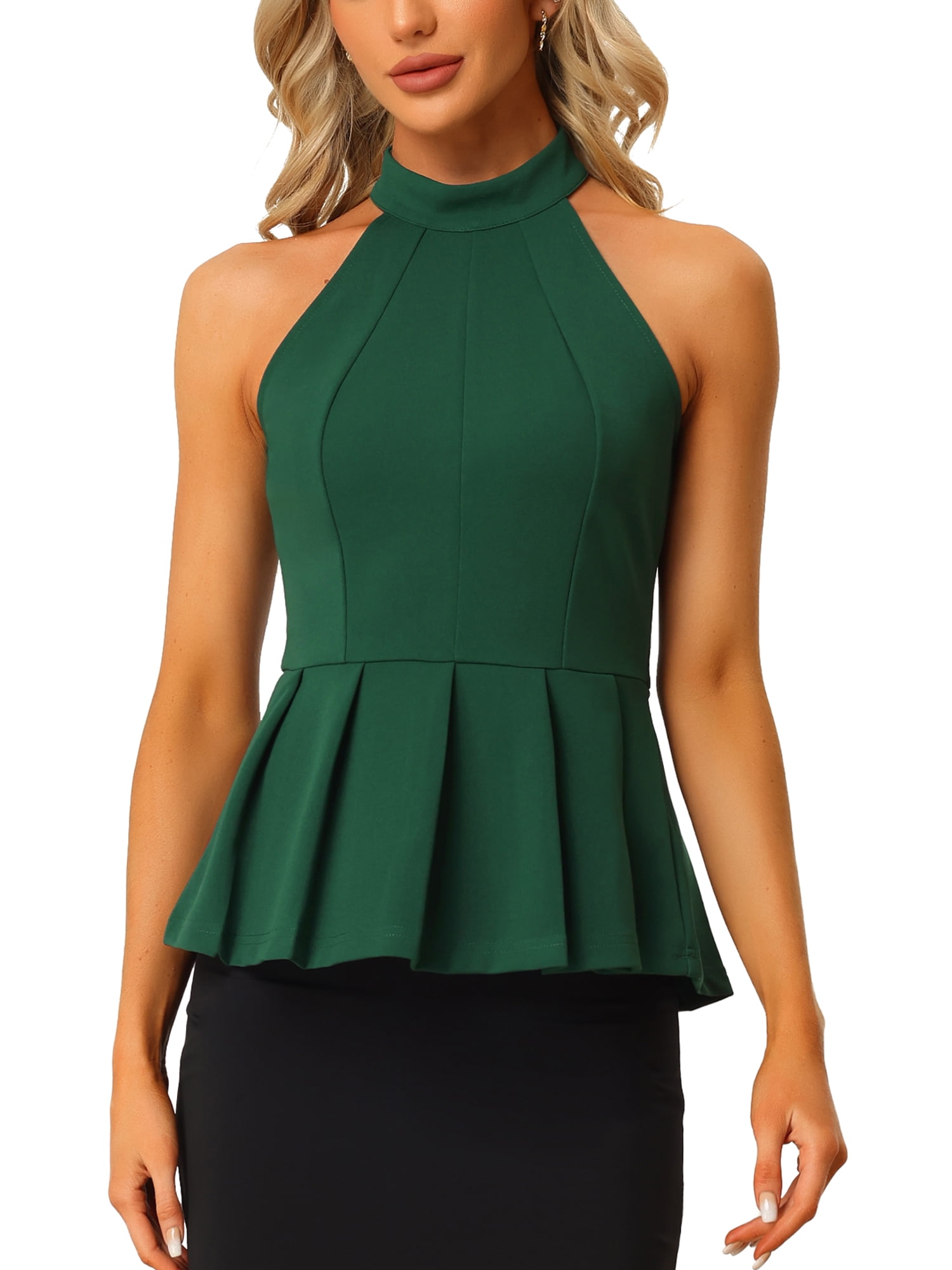 MODA NOVA Juniors Sleeveless Summer Beach Pleated Halter Neck Peplum ...