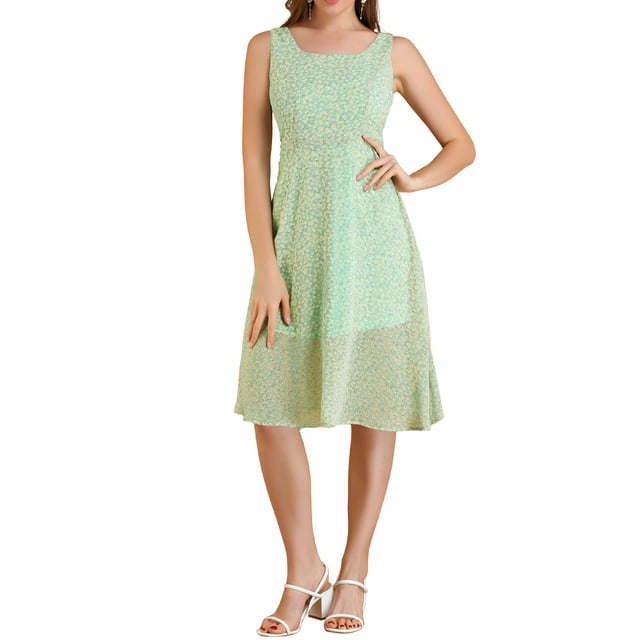 MODA NOVA Juniors Square Neck Sleeveless Floral a-Line Chiffon Midi ...