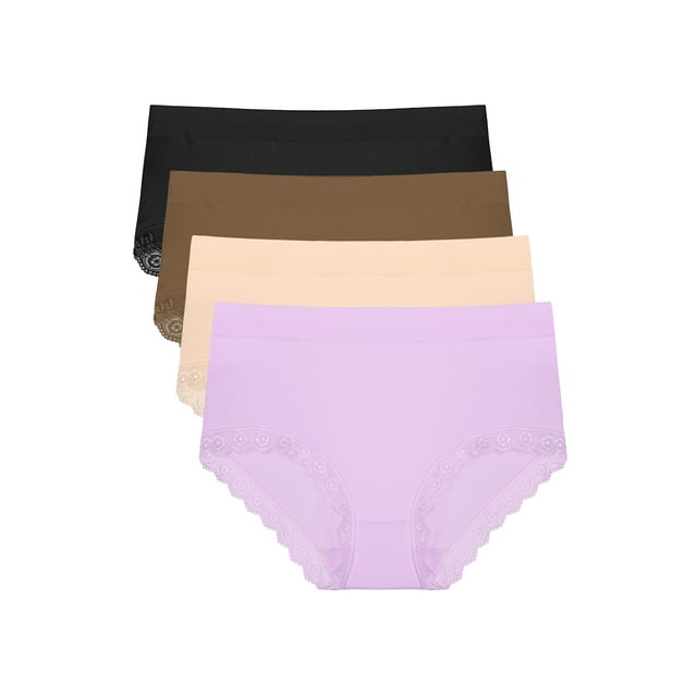 MODA NOVA Juniors Stretch Brief Full Coverage Mid Rise Lace Trim ...