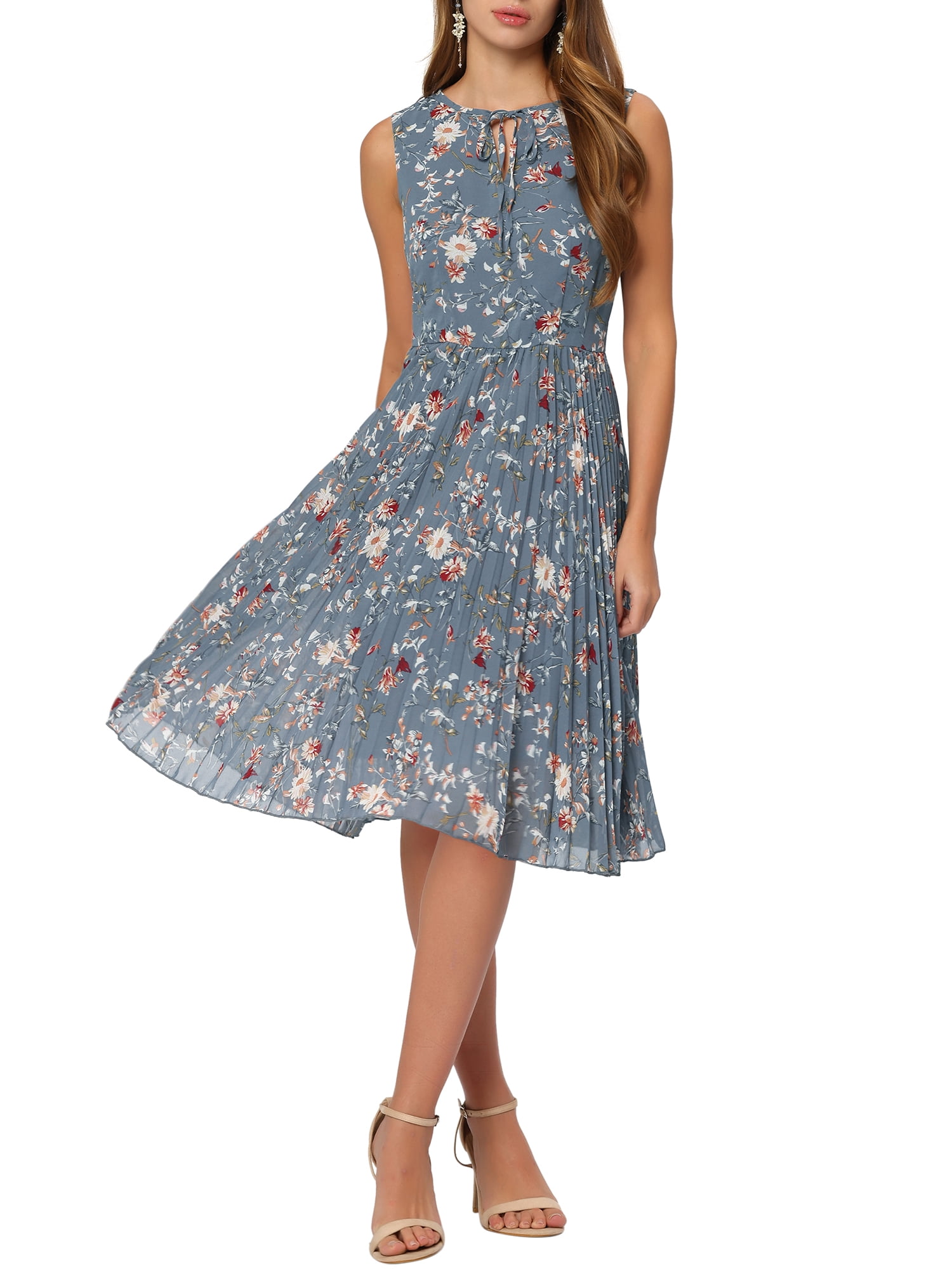 MODA NOVA Juniors Summer Floral Print A-Line Knee Length Sleeveless ...