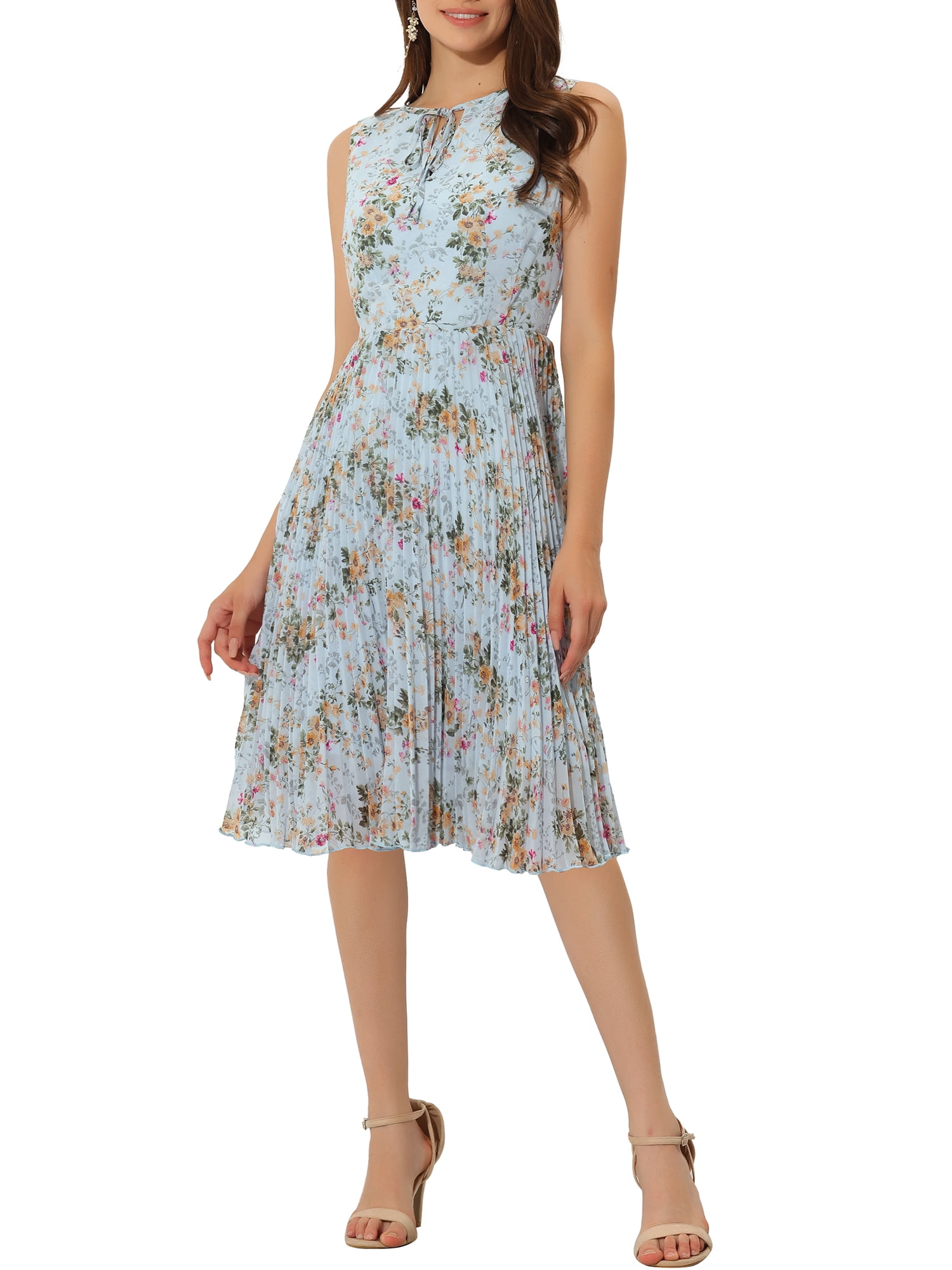 MODA NOVA Juniors Summer Floral Print A-Line Knee Length Sleeveless ...