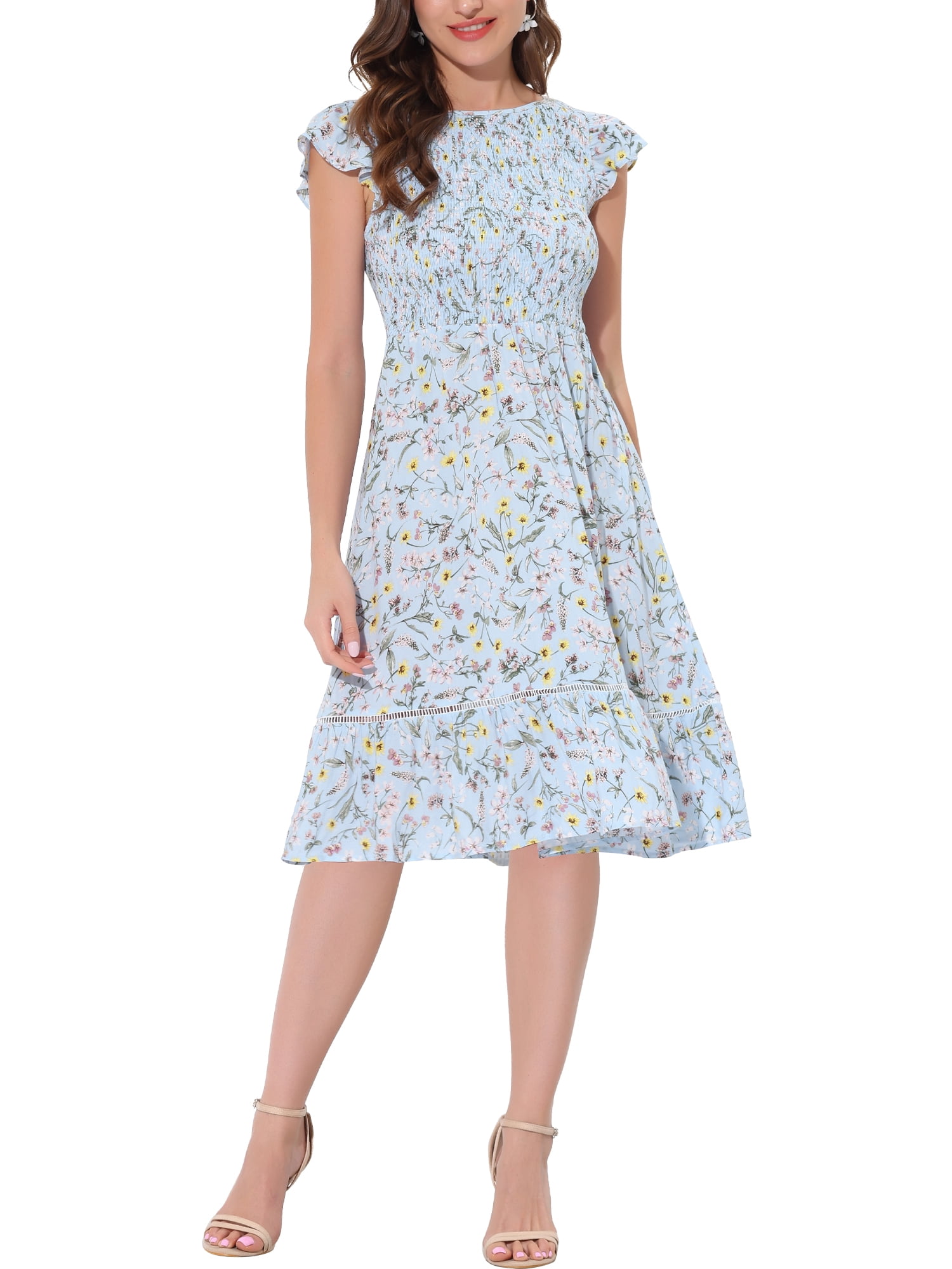 MODA NOVA Juniors Summer Sundresses Floral Smocked Fit and Flare Midi ...