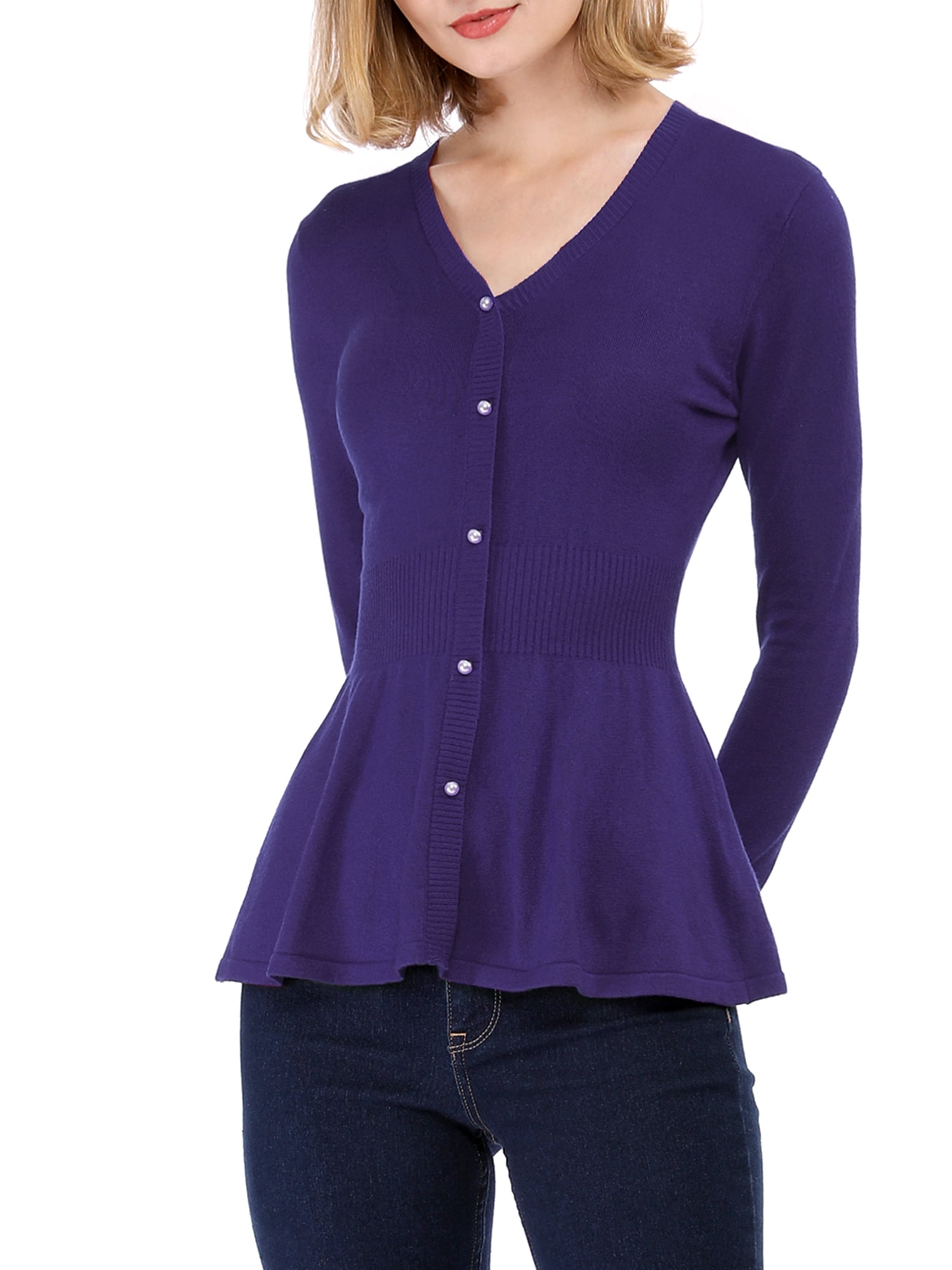 MODA NOVA Juniors V Neck Long Sleeve Ribbed Pullover Knitted Peplum ...