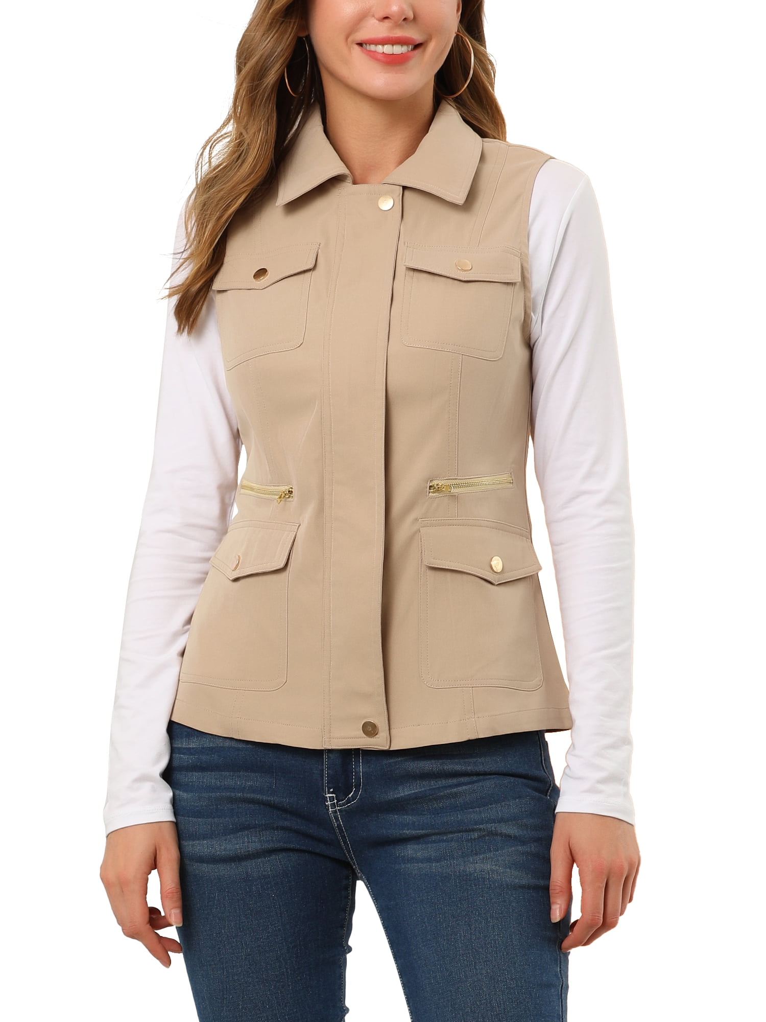 MODA NOVA Juniors Zip Up Jacket with Pockets Sleeveless Anorak Utility ...