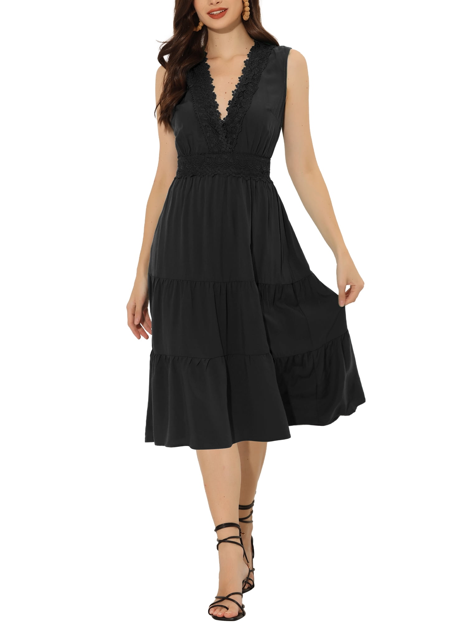 MODA NOVA Lace Insert Sundress for Juniors’s Casual V Neck Sleeveless ...