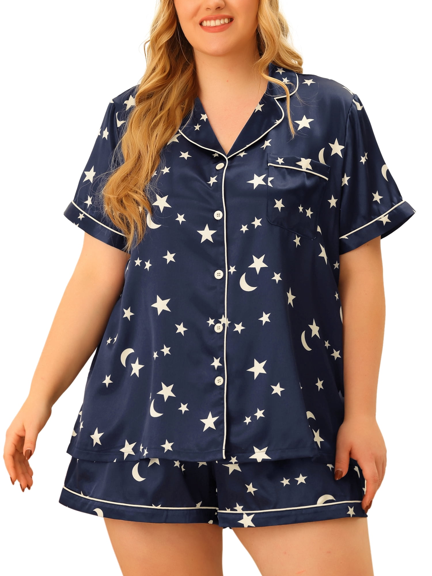 MODA NOVA Plus Size Pajamas Set for Juniors Single Breasted Stars Short ...