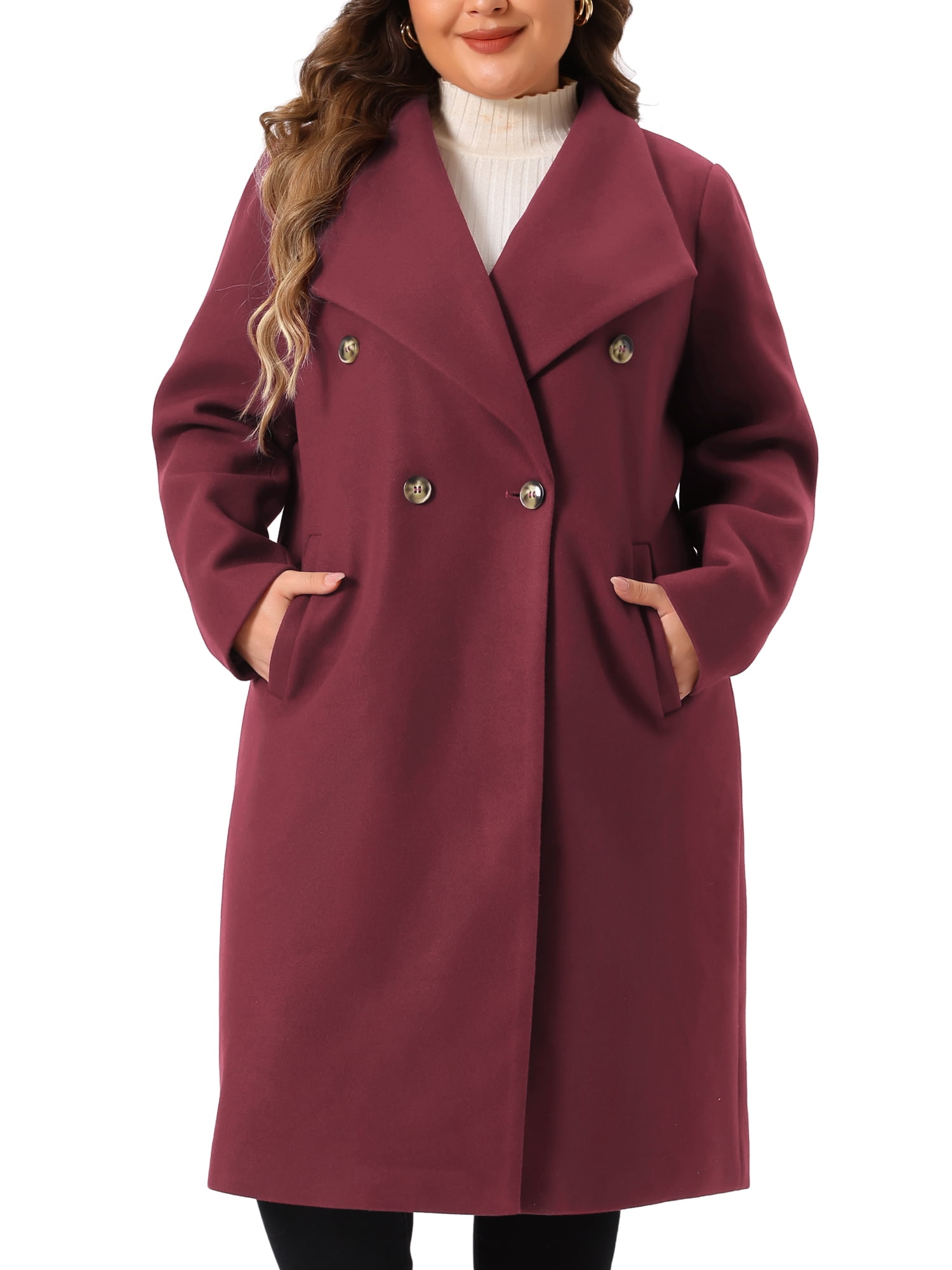 MODA NOVA Plus Size Peacoat Overcoat for Juniors Notch Lapel Double ...
