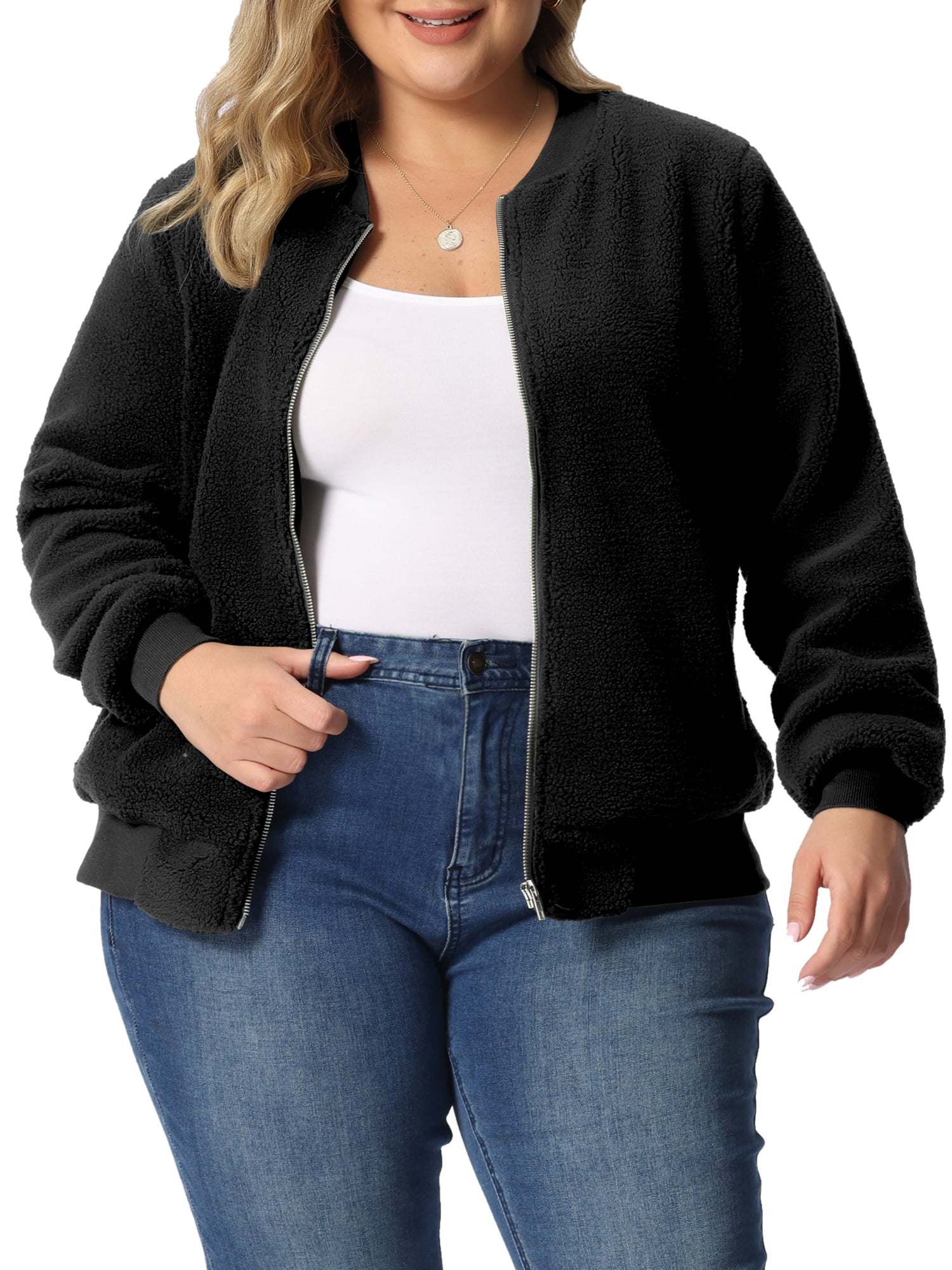 MODA NOVA Plus Size for Juniors Fleece Jacket Faux Shearling Fluffy ...