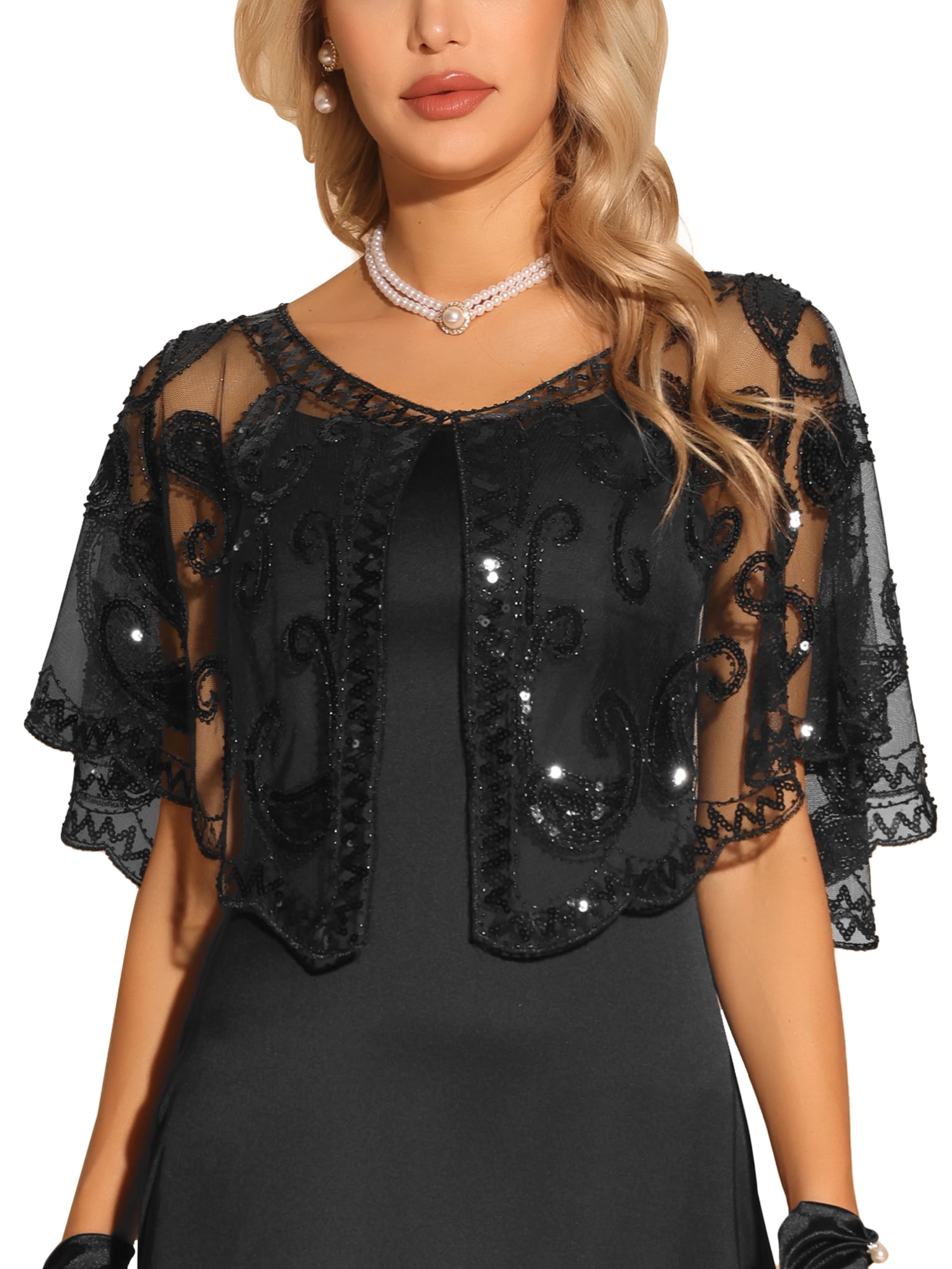 MODA NOVA Sequin Beaded Shawl Wraps for Juniors Evening Cape Cover Up ...