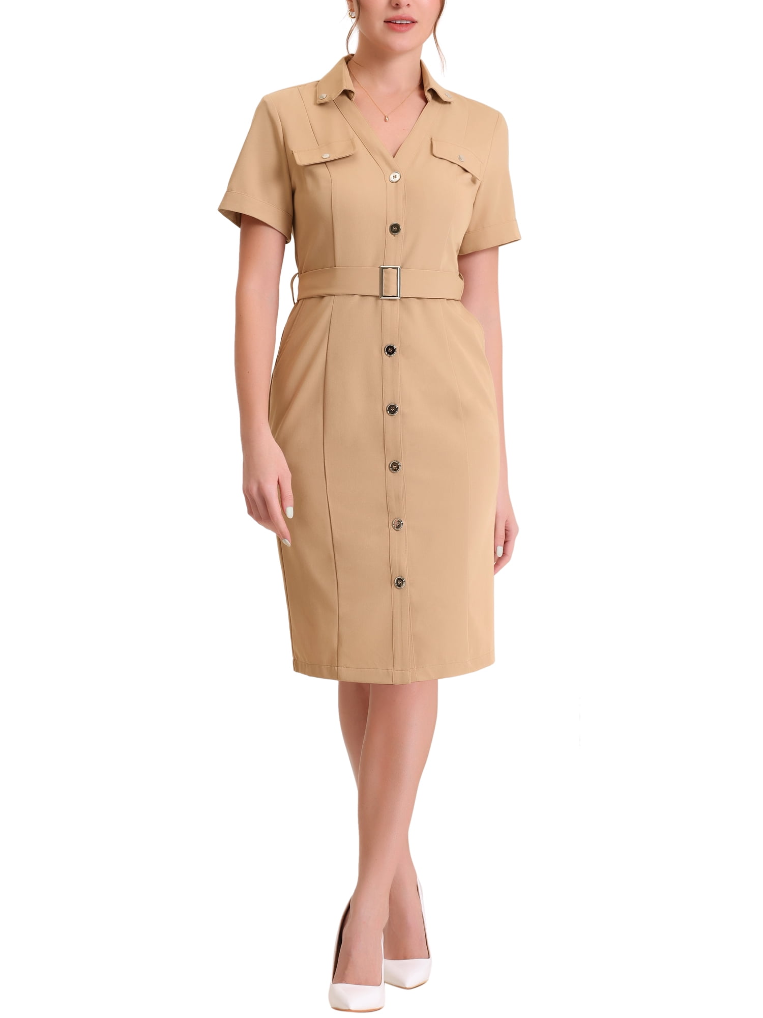 MODA NOVA V Neck Shirt Dresses for Juniors Belt Waist Short Sleeve ...