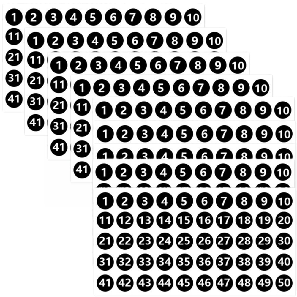 MODANU 10 Sheets Consecutive Number Labels 1-50, Round Black Vinyl ...