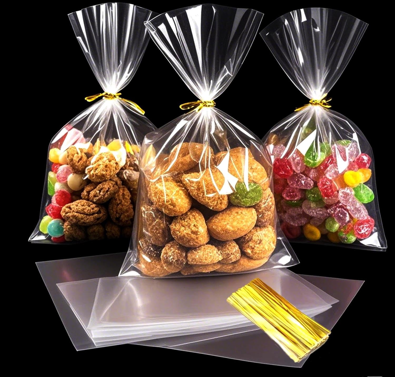 MODANU 100Pcs Clear Treat Bags, 3.94 x 5.91 inch Cellophane Bags with ...