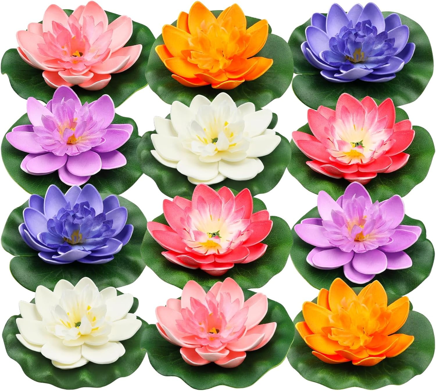 MODANU 12Pcs Floating Foam Lotus Flowers with Lily Pads, 3.93inch ...