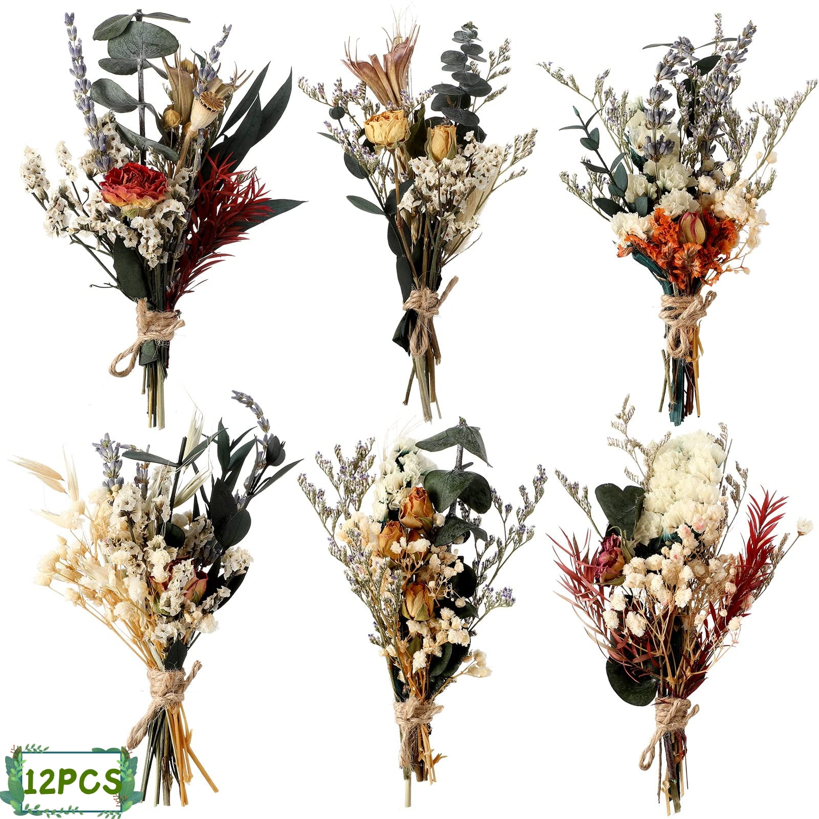 MODANU 12Pcs Mini Dried Flowers Bouquet, Boho Floral Wedding Party ...