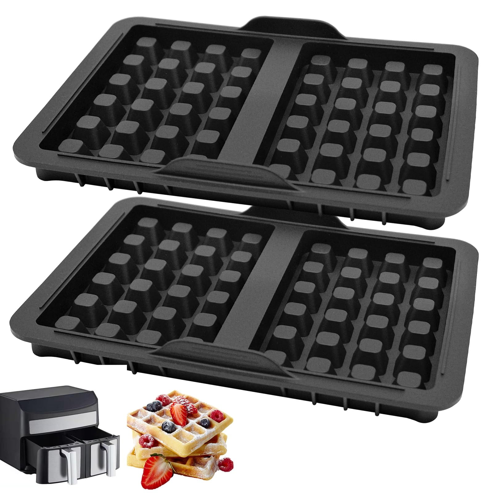 MODANU 2 Packs Silicone Waffle Mold, 2 Cavities Waffle Baking Mold ...