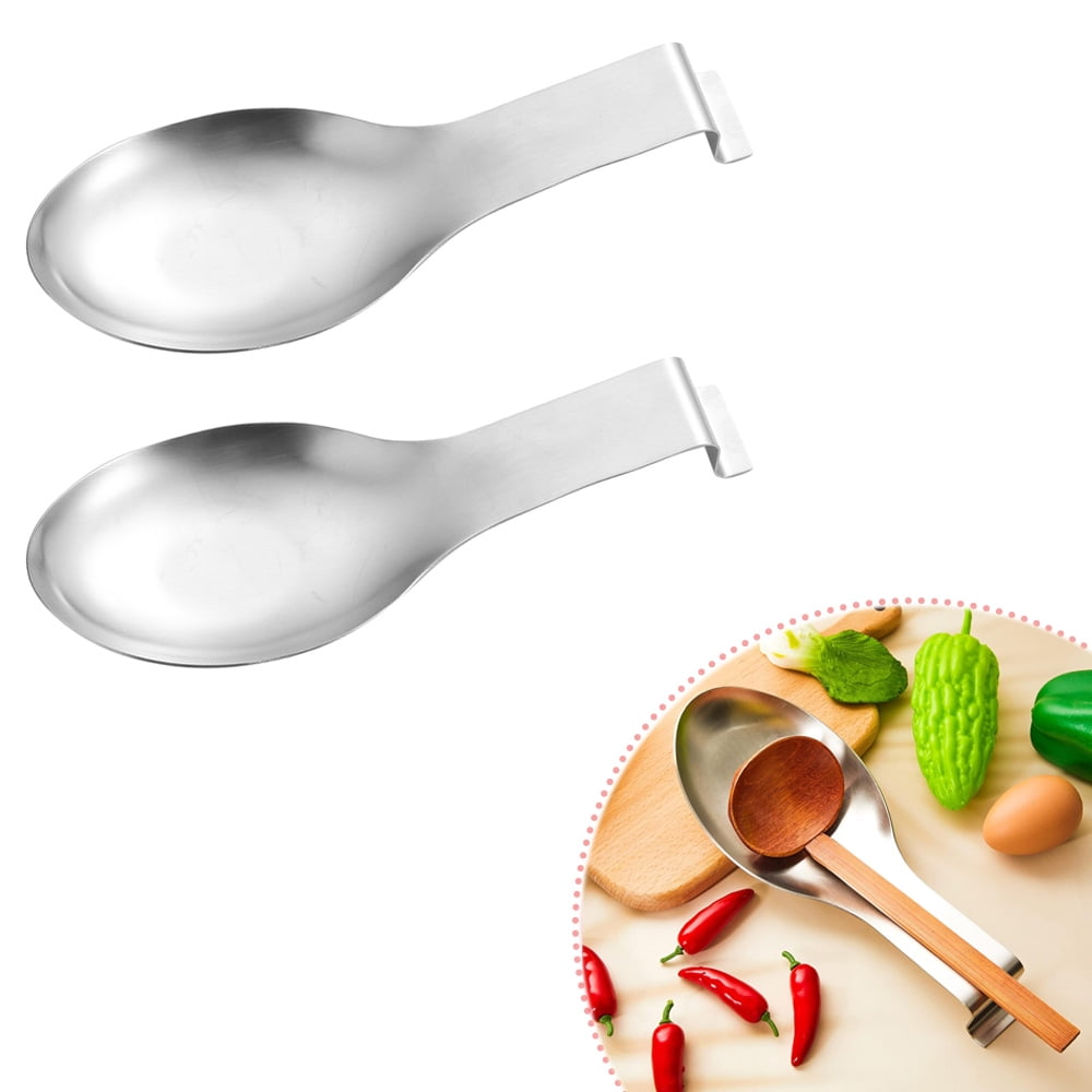 MODANU 2 Pcs Stainless Steel Spoon Rest Silver Spatula Ladle Holder 10 ...