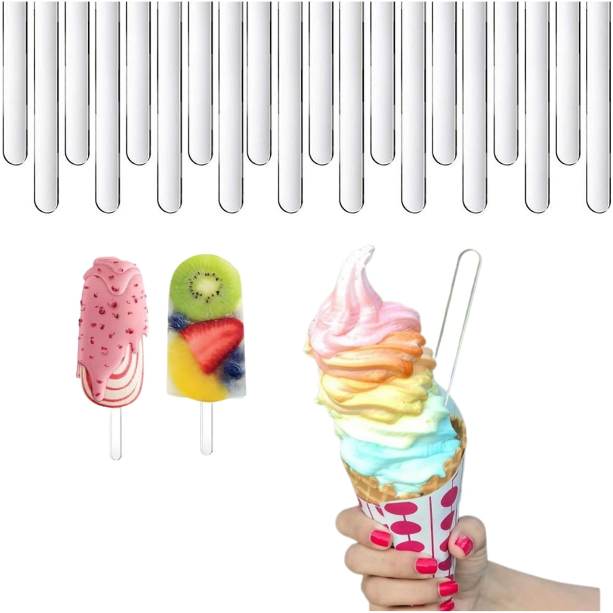 MODANU 20 Pcs Acrylic Popsicle Sticks 4.5 inch Reusable Popsicle Mold ...